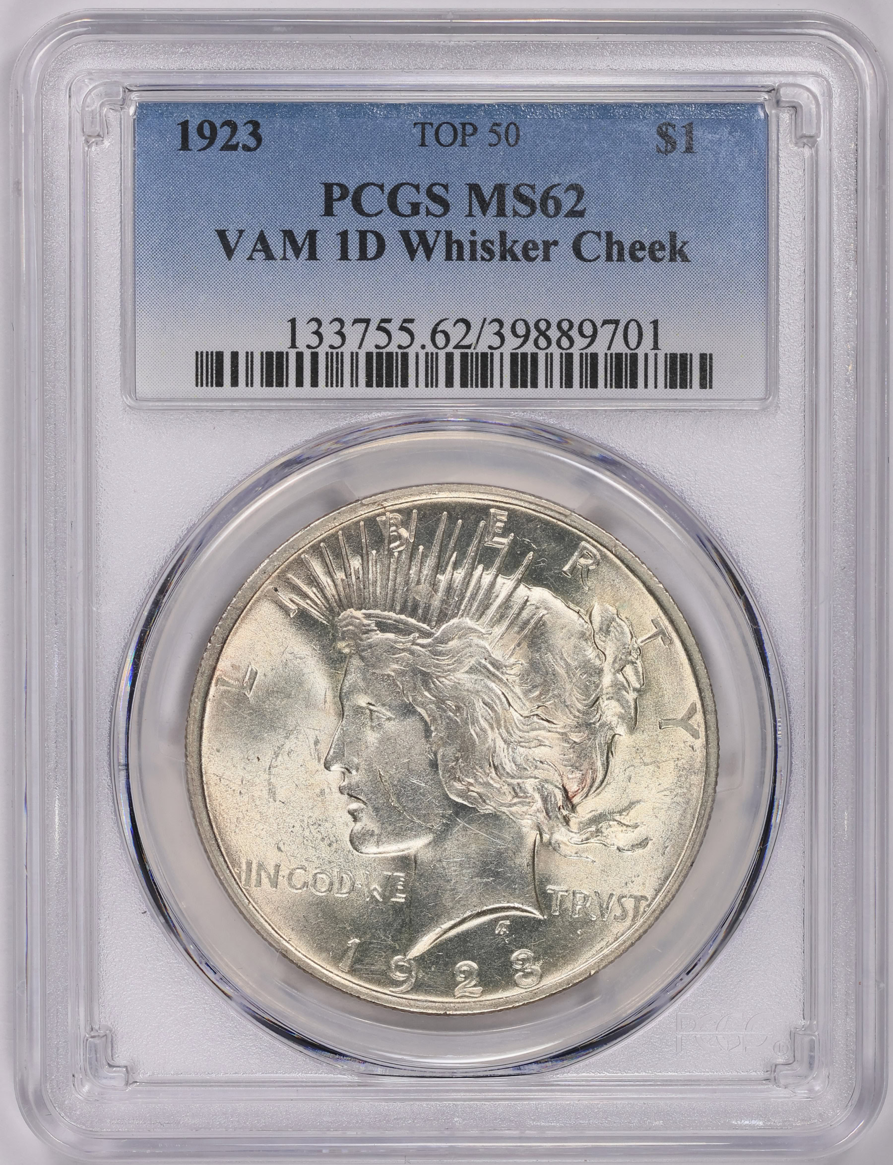 1923 Peace Silver Dollar VAM-1D Whisker Cheek Top 50 PCGS MS-62 (Item 1608557 ...