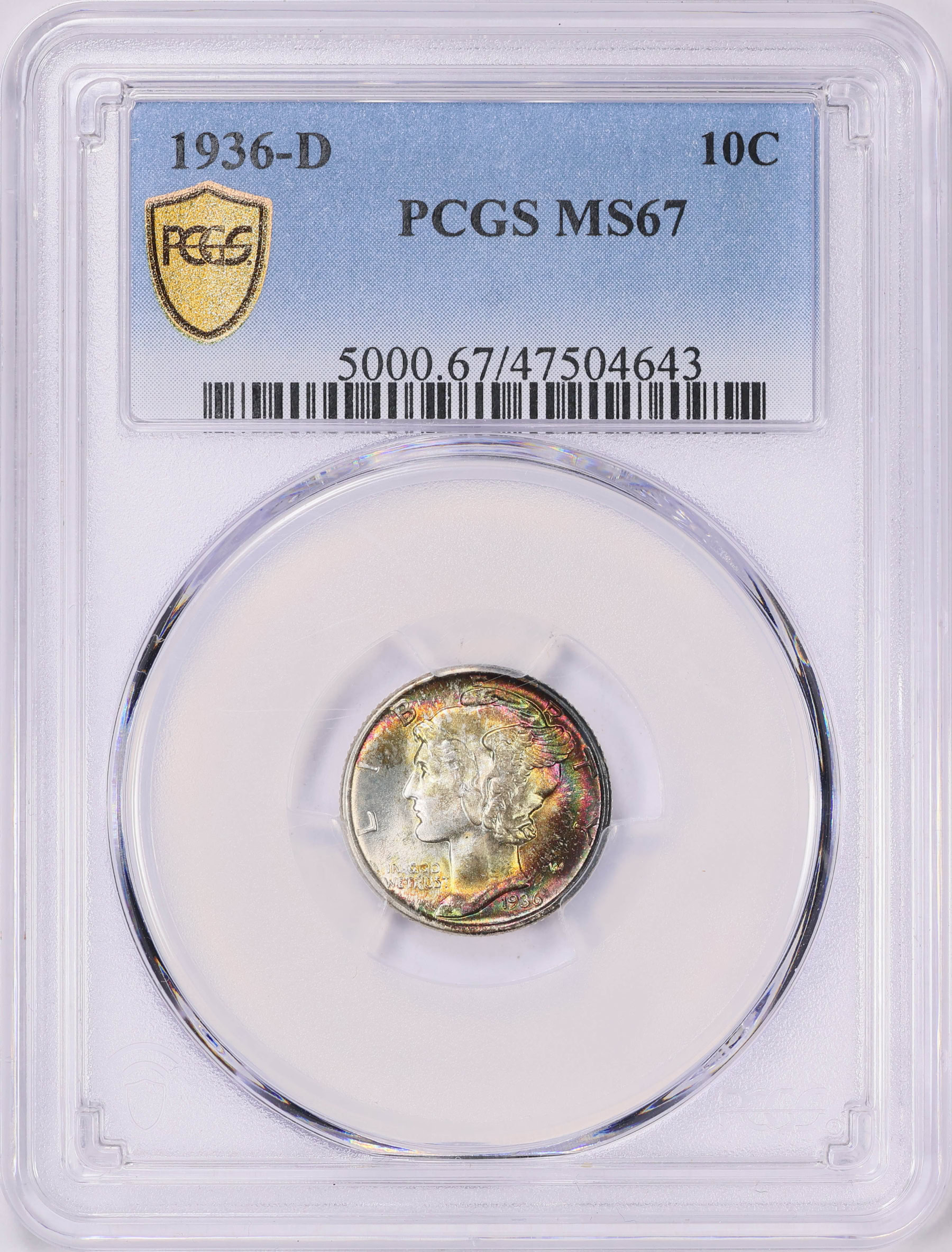 1936-D Mercury Dime PCGS MS-67 (Toned) (Item 1609116) | GreatCollections Coin Auctions