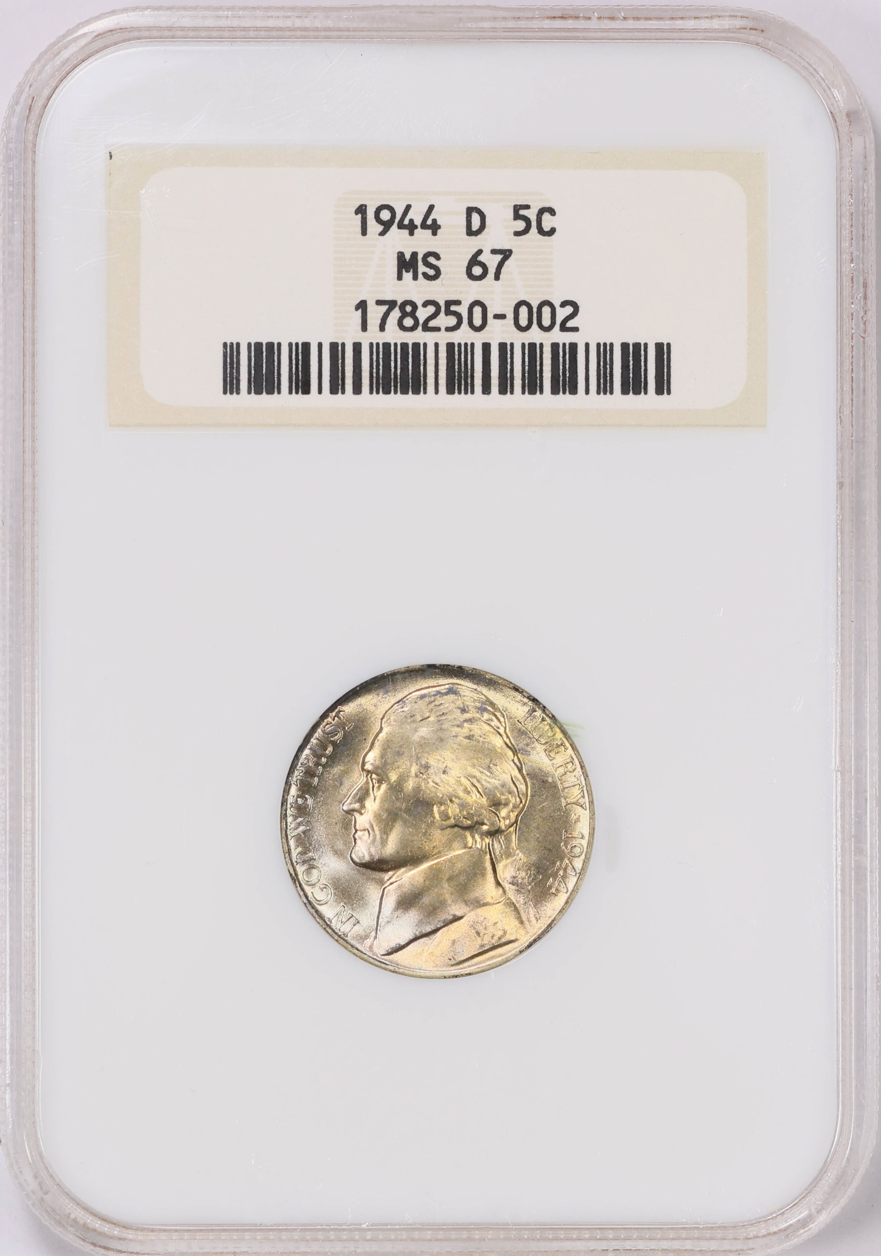 1944-D Jefferson Nickel NGC MS-67 OH (Toned) (Item 1609403) | GreatCollections Coin Auctions