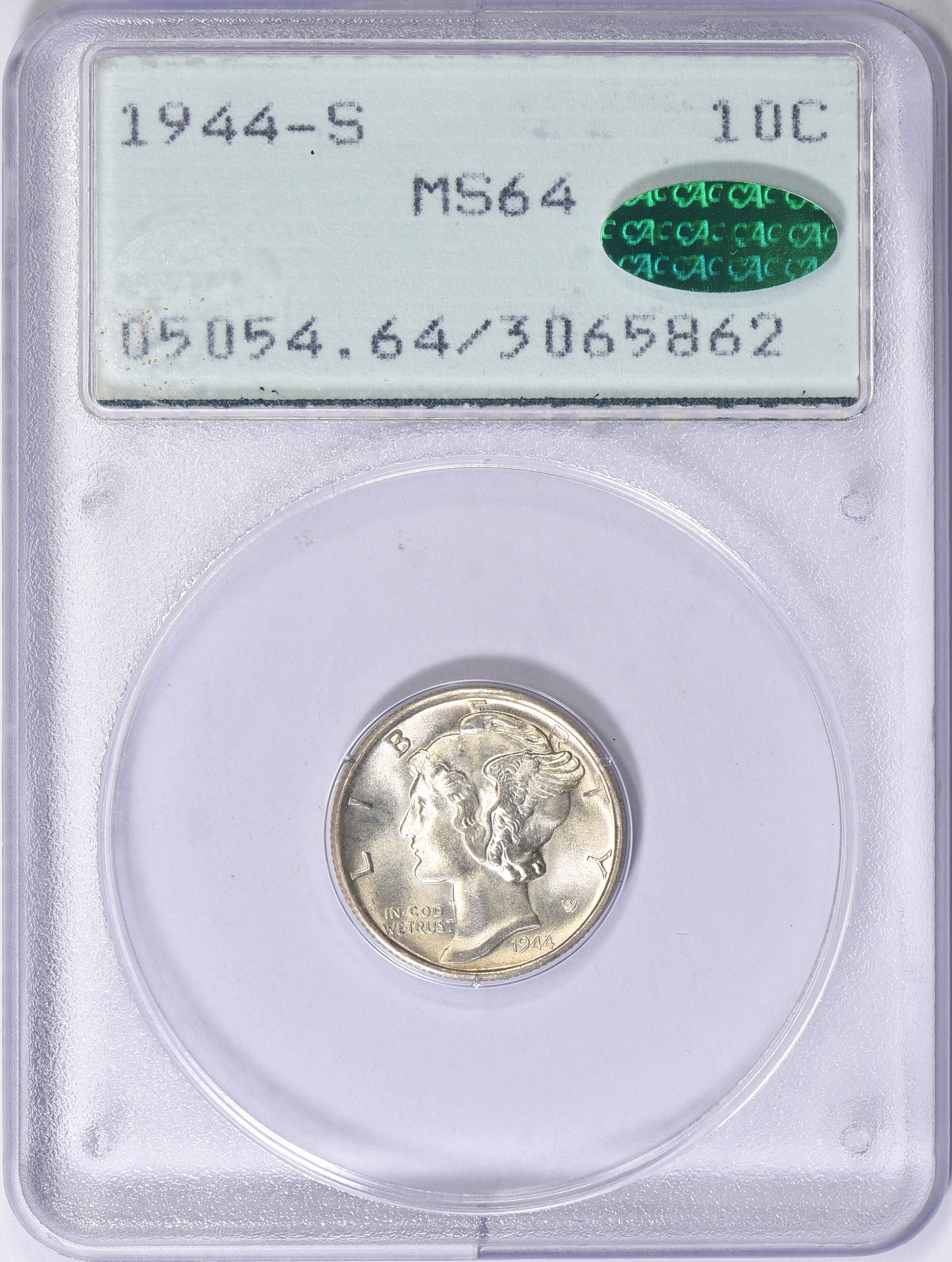 1944-S Mercury Dime PCGS MS-64 (CAC Green) OGH (1st Gen) (Item 1609986) | GreatCollections Coin ...