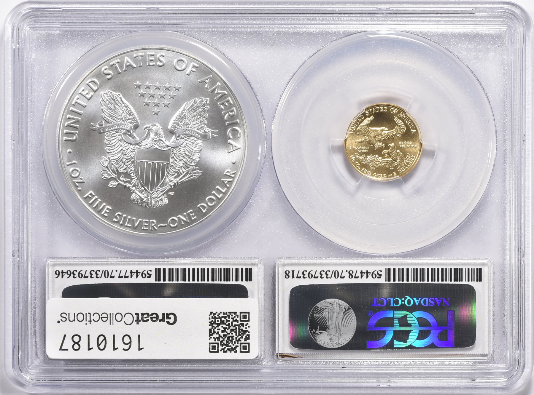 2016 $5 Tenth-Ounce Gold American Eagle and $1 Silver Eagle Bimetallic Set - First Day of Issue ...