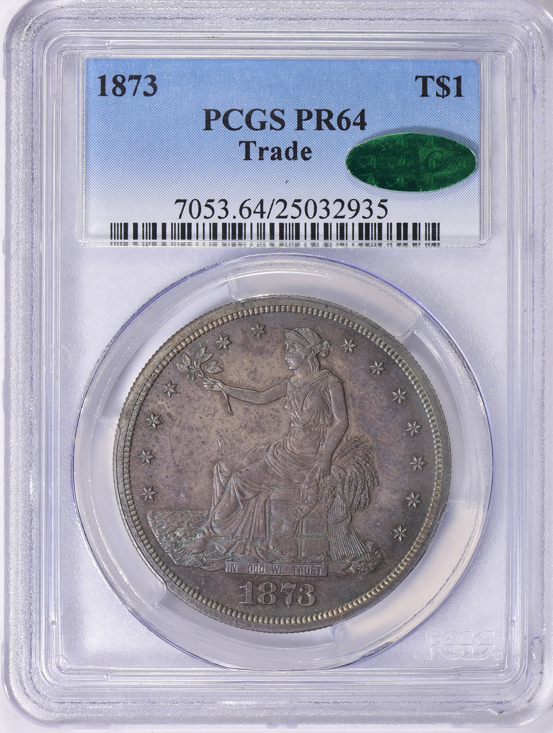 1873 Trade Silver Dollar PCGS Proof-64 (CAC Green) (Toned) (Item ...