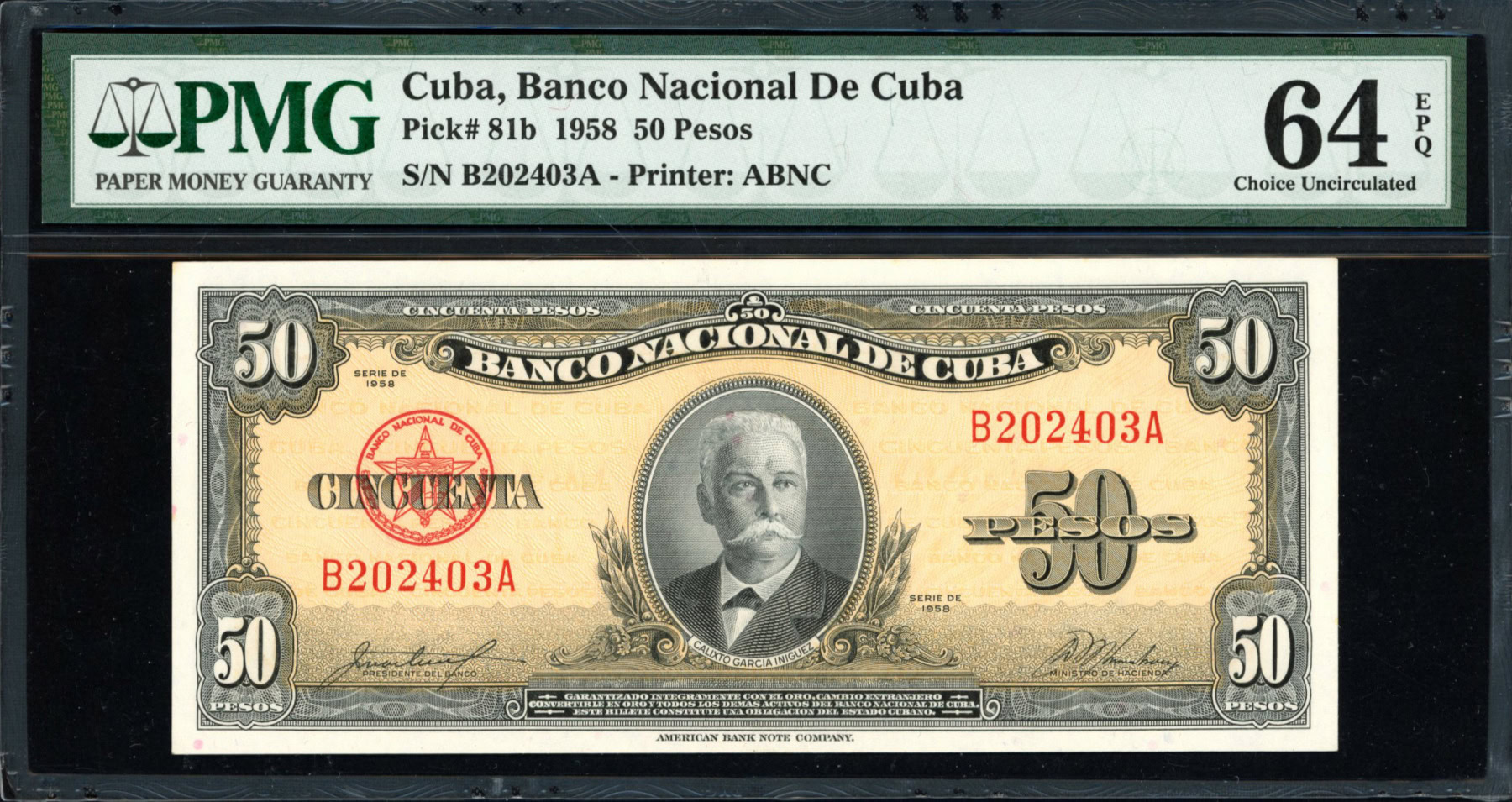 Cuba 1958 50 Pesos Banco Nacional de Cuba Note SCWPM-81b PMG Choice ...