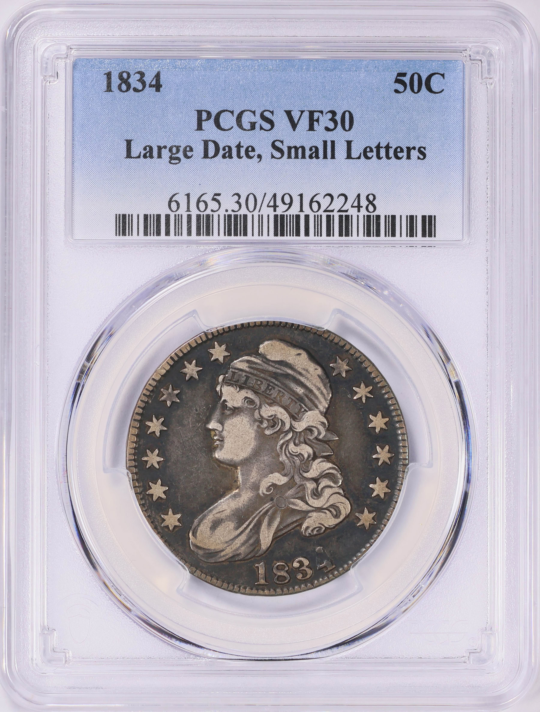 1834 Capped Bust Half Dollar Large Date, Small Letters PCGS VF-30 (Item 1610494 ...