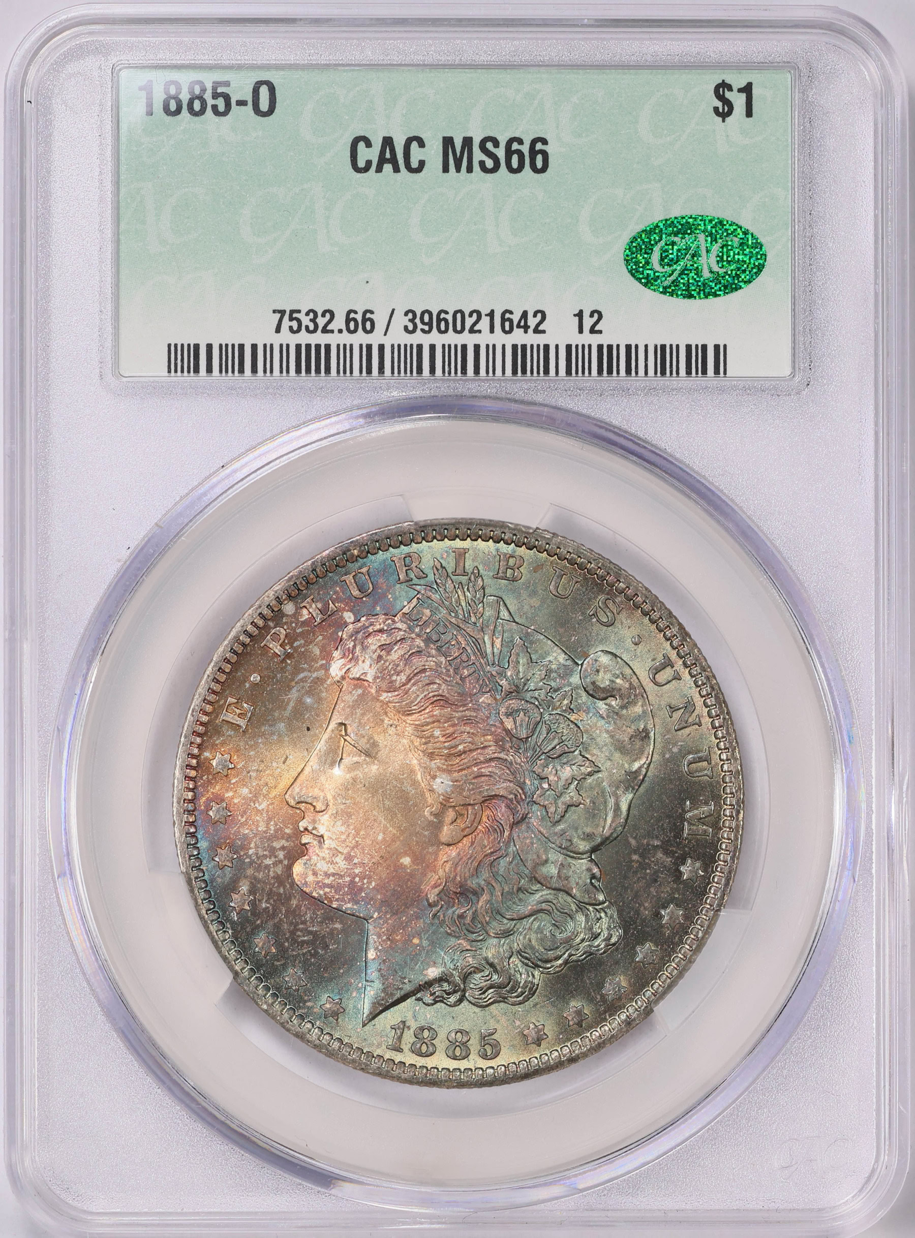 1885-O Morgan Silver Dollar CACG MS-66 (Toned) (Item 1611116) | GreatCollections Coin Auctions
