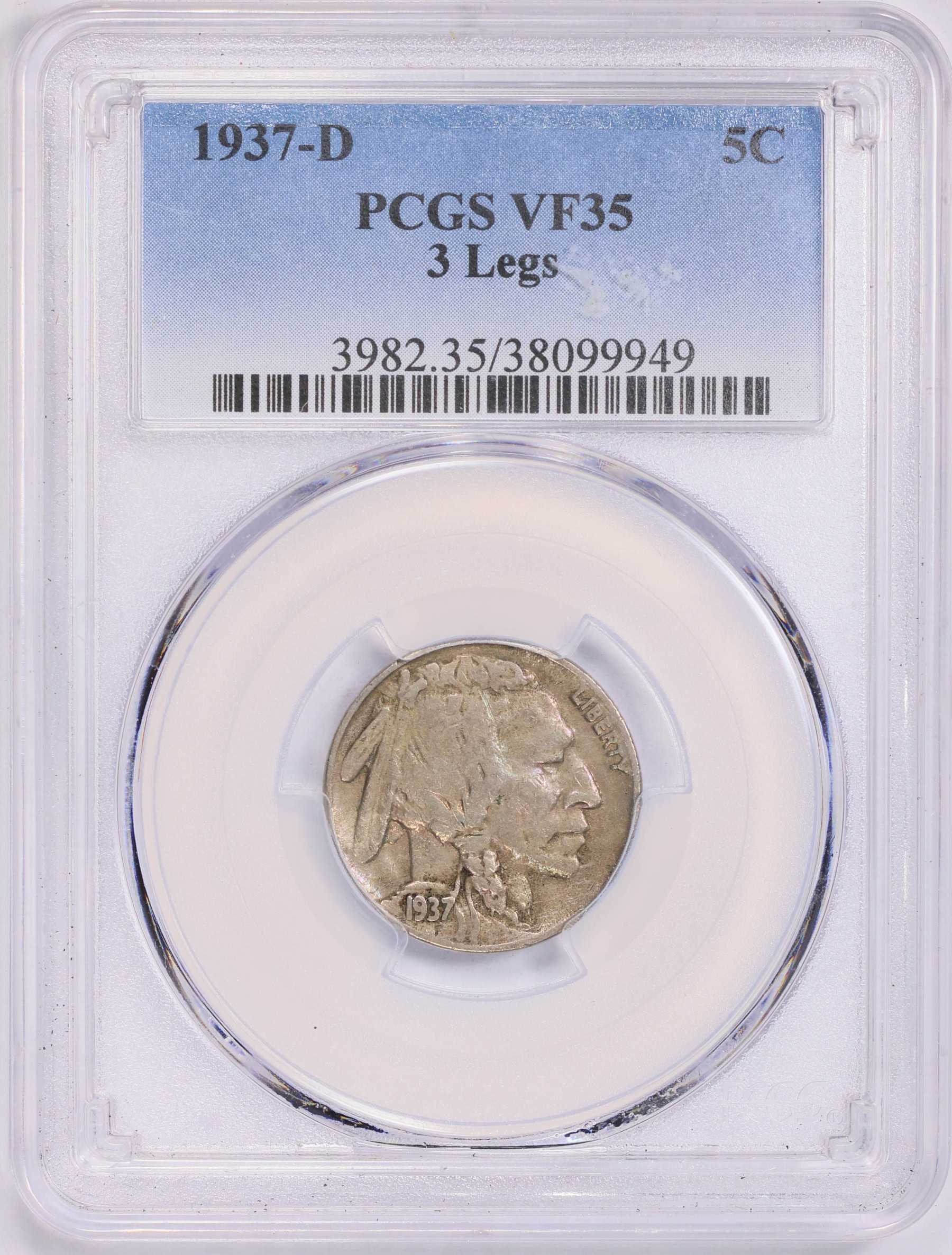 1937-D Buffalo Nickel 3 Legs PCGS VF-35 (Toned) (Item 1611143) | GreatCollections Coin Auctions