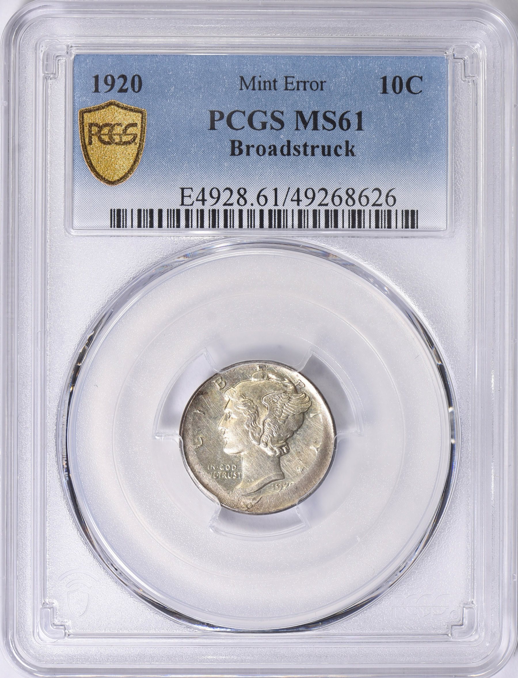 Mint Error 1920 Mercury Silver Dime Broadstruck PCGS MS-61 | PCGS Cert ...