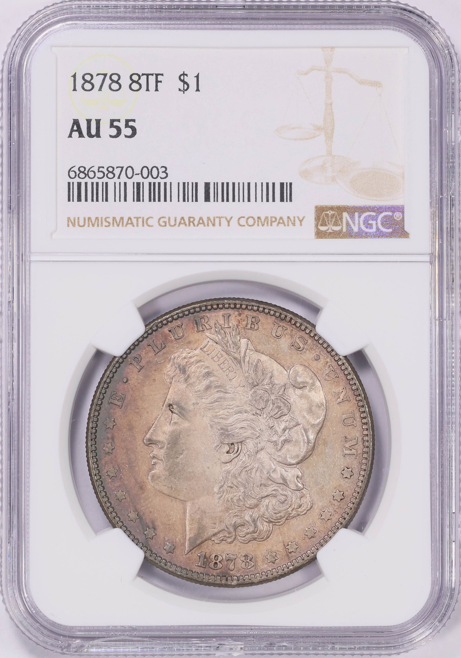1878 Morgan Silver Dollar 8 Tailfeathers NGC AU-55 (Toned) (Item 1611384) | GreatCollections ...