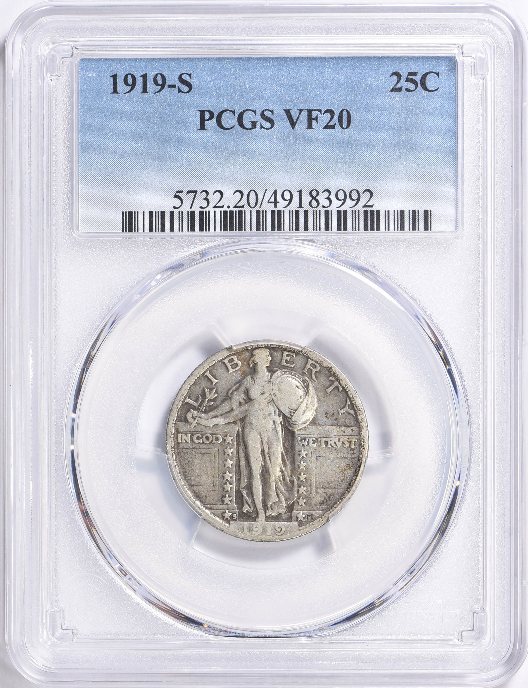 1919-S Standing Liberty Quarter PCGS VF-20 (Item 1611626) | GreatCollections Coin Auctions