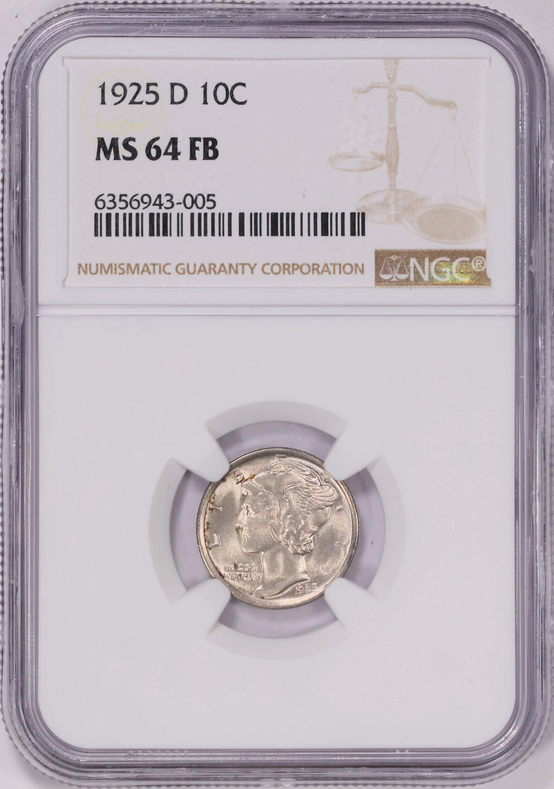 1925-D Mercury Dime NGC MS-64 FB (Item 1611769) | GreatCollections Coin Auctions