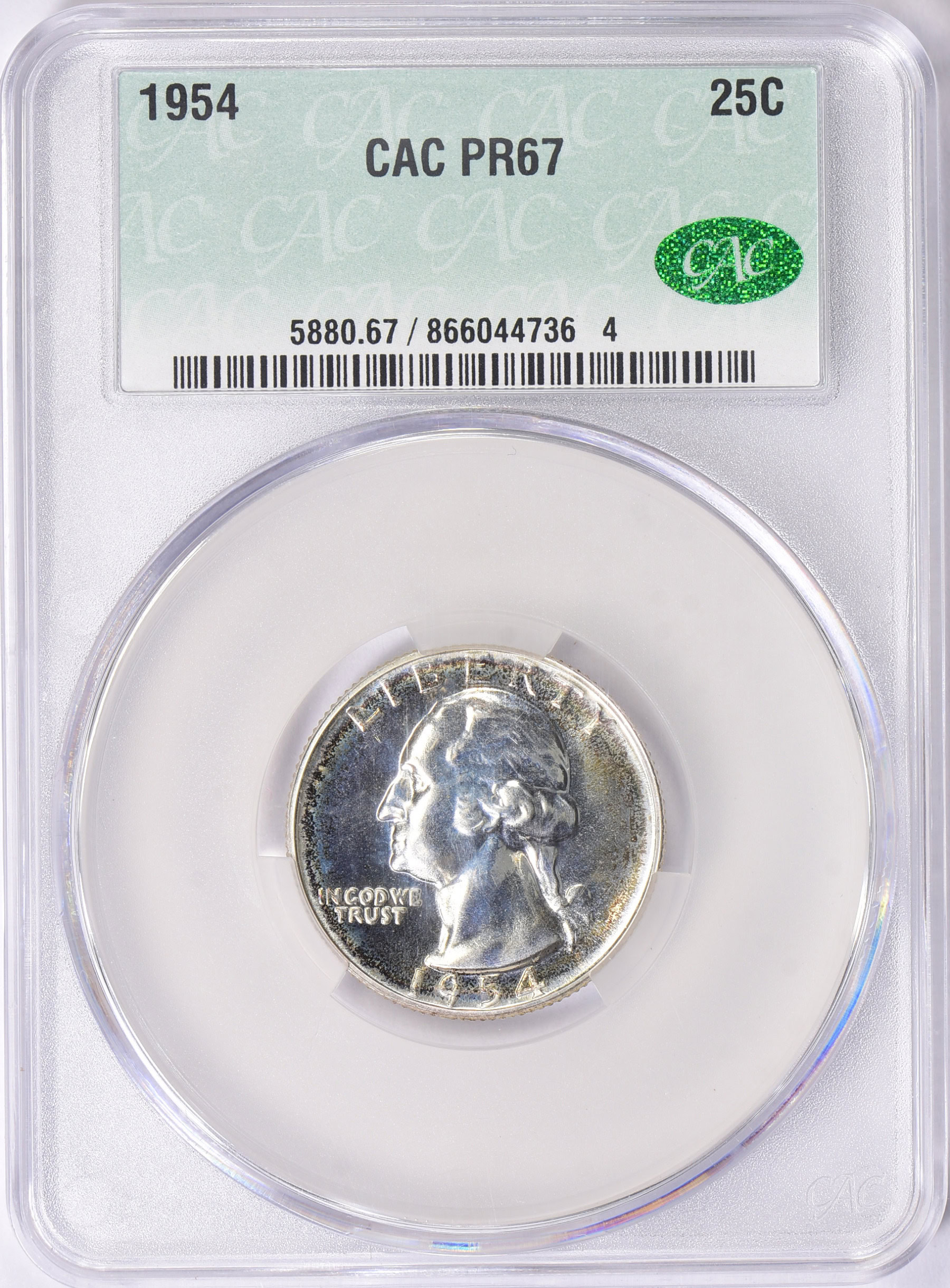 1954 Washington Quarter CACG Proof-67 (Toned) (Item 1612221) | GreatCollections Coin Auctions