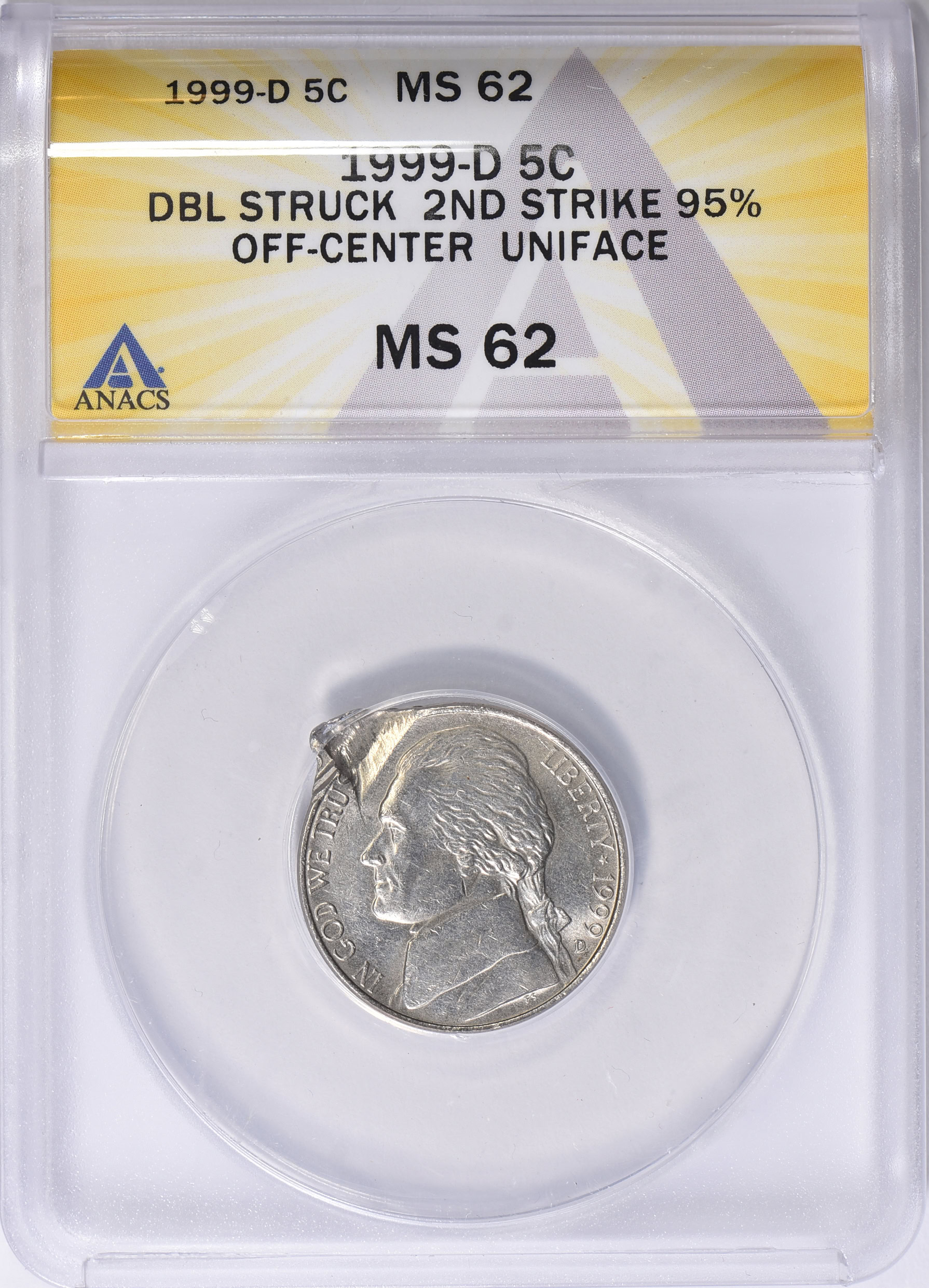 Mint Error 1999-D Jefferson Nickel Double Struck Second Strike 95% Off ...