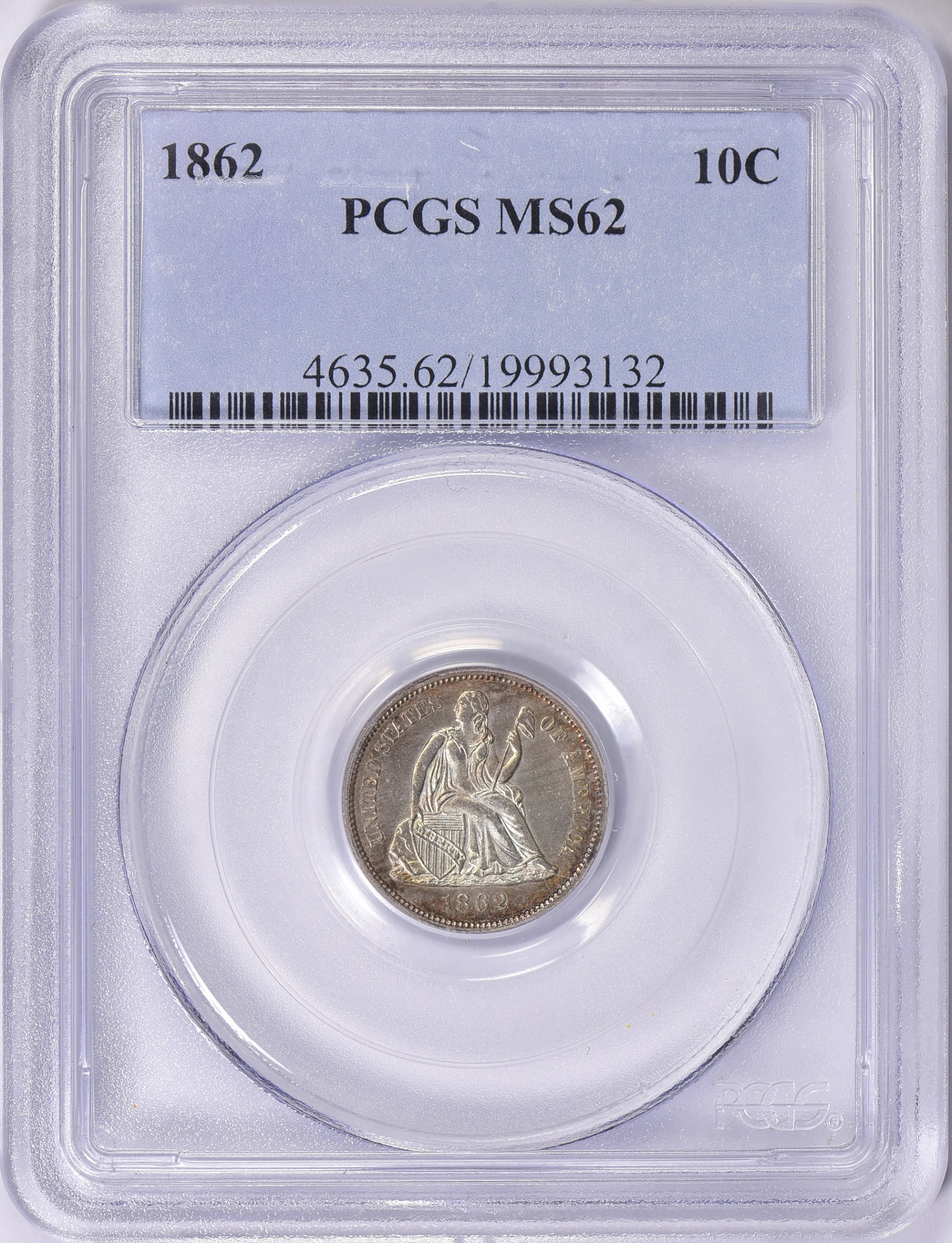 1862 Seated Liberty Dime PCGS MS-62 (Toned) (Item 1612558 ...