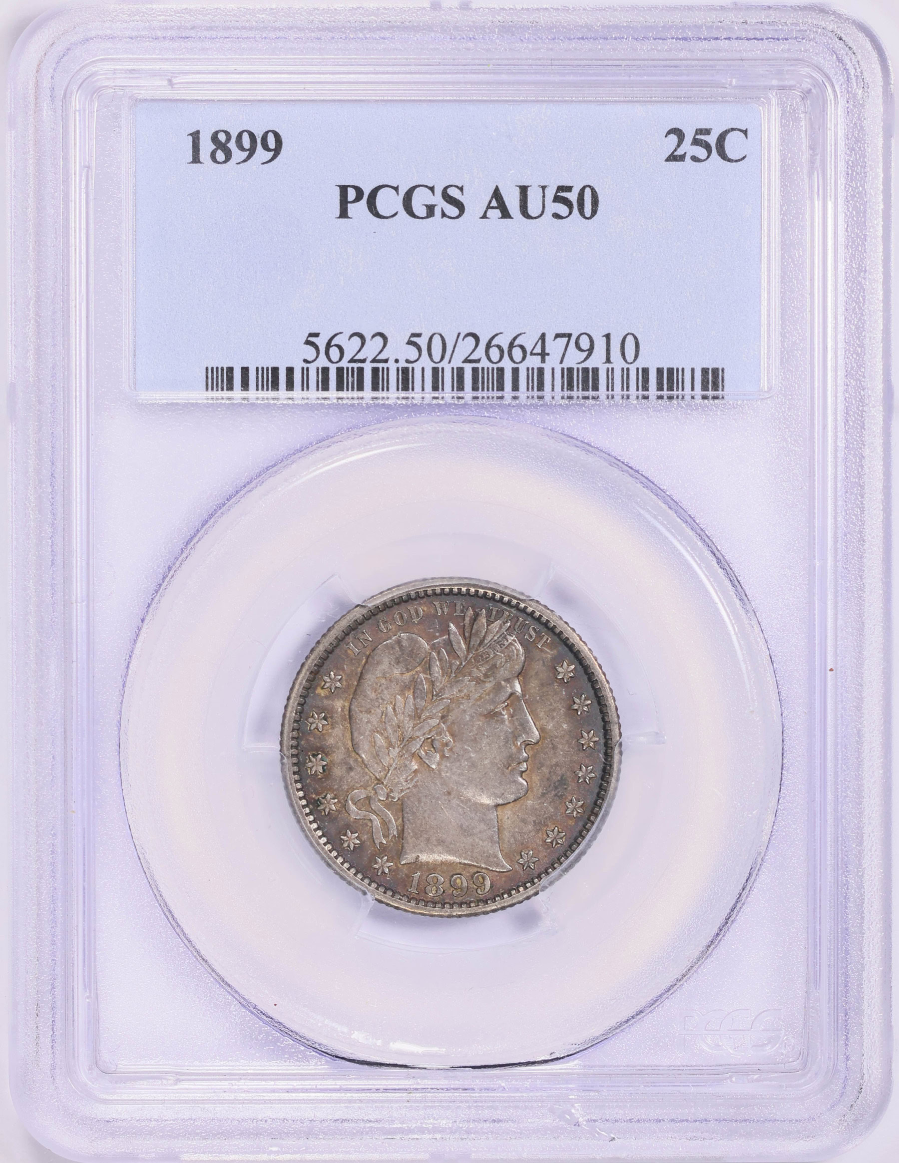1899 Barber Quarter PCGS AU-50 (Item 1612801) | GreatCollections Coin ...