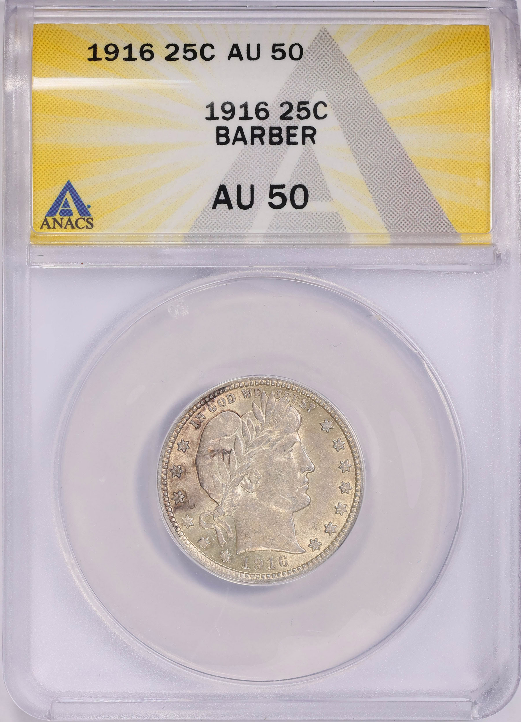 1916 Barber Quarter ANACS AU-50 (Item 1612812) | GreatCollections Coin ...