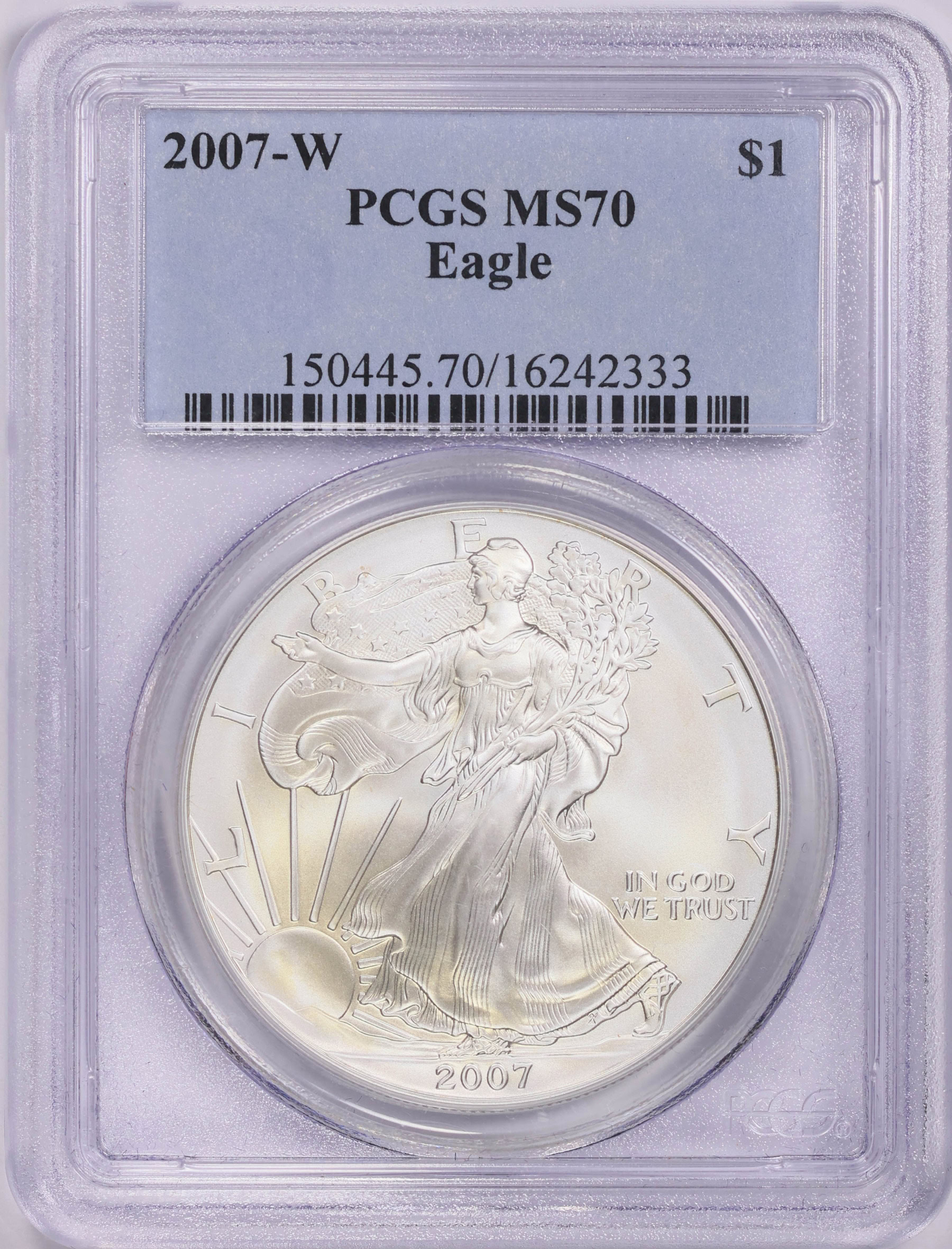 2007-W $1 Silver Eagle Burnished PCGS MS-70 (Toned) (Item 1613003) | GreatCollections Coin Auctions