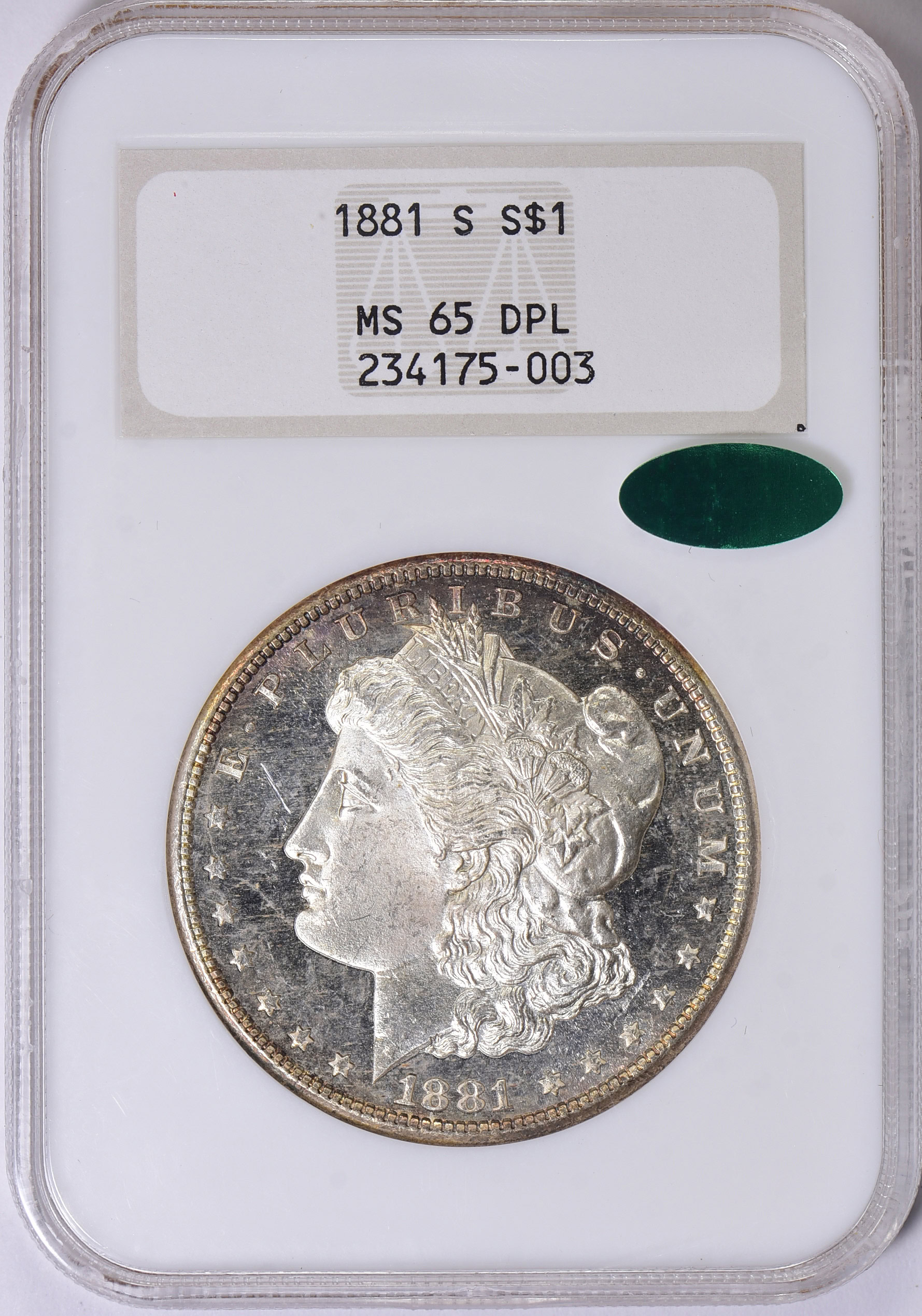 1881-S Morgan Silver Dollar NGC MS-65 DMPL (CAC Green) OH (Toned) (Item 1613145 ...
