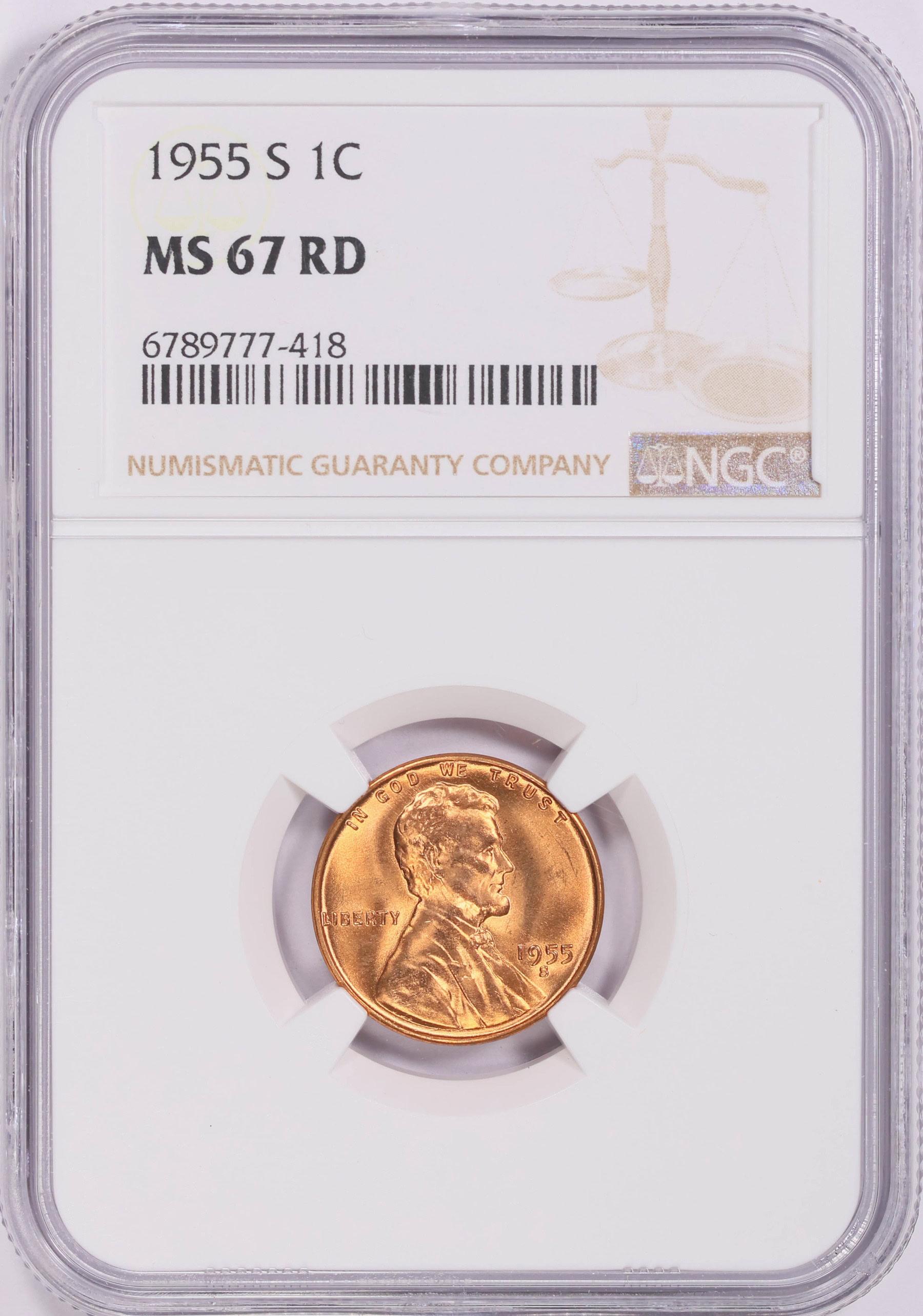 1955-S Lincoln Cent NGC MS-67 RD (Item 1613622) | GreatCollections Coin Auctions