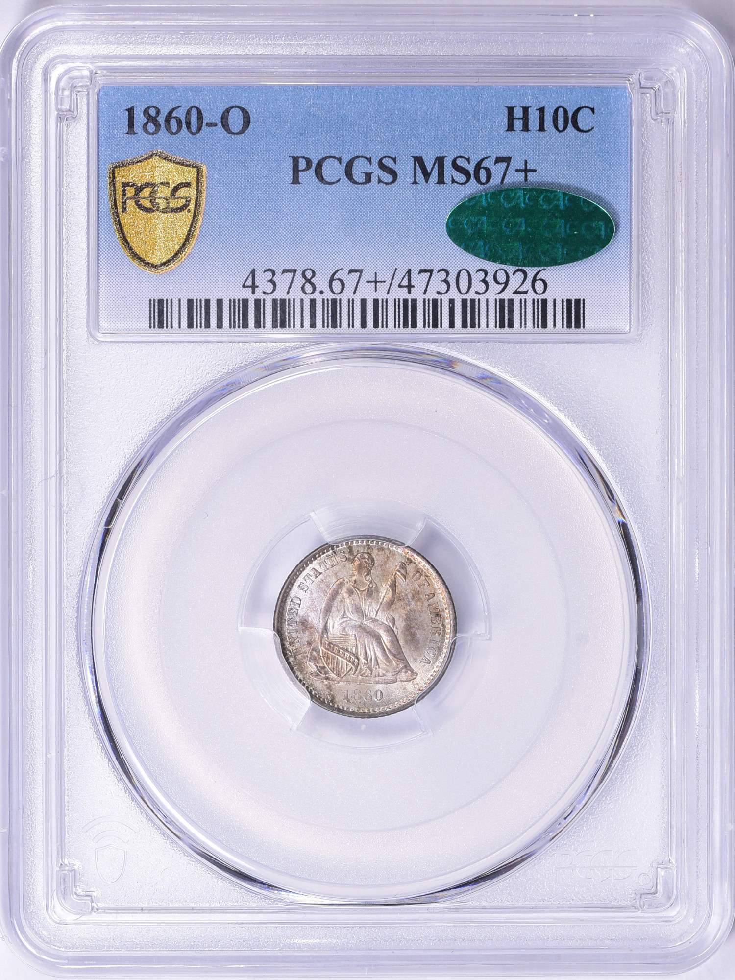 1860-O Seated Liberty Half Dime PCGS MS-67+ (CAC Green) (Toned) (Item ...