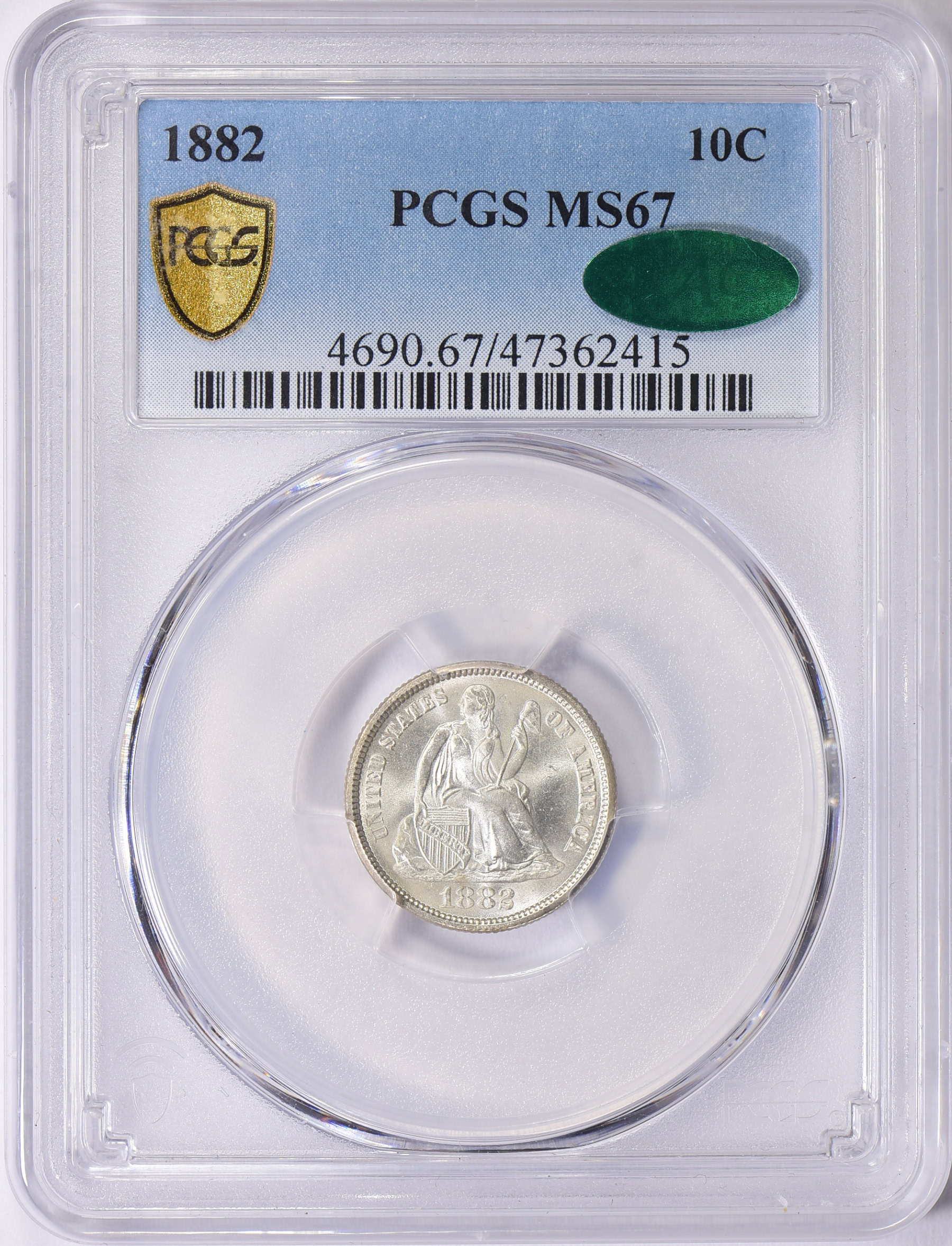 1882 Seated Liberty Dime PCGS MS-67 (CAC Green) (Item 1614387) | GreatCollections Coin Auctions