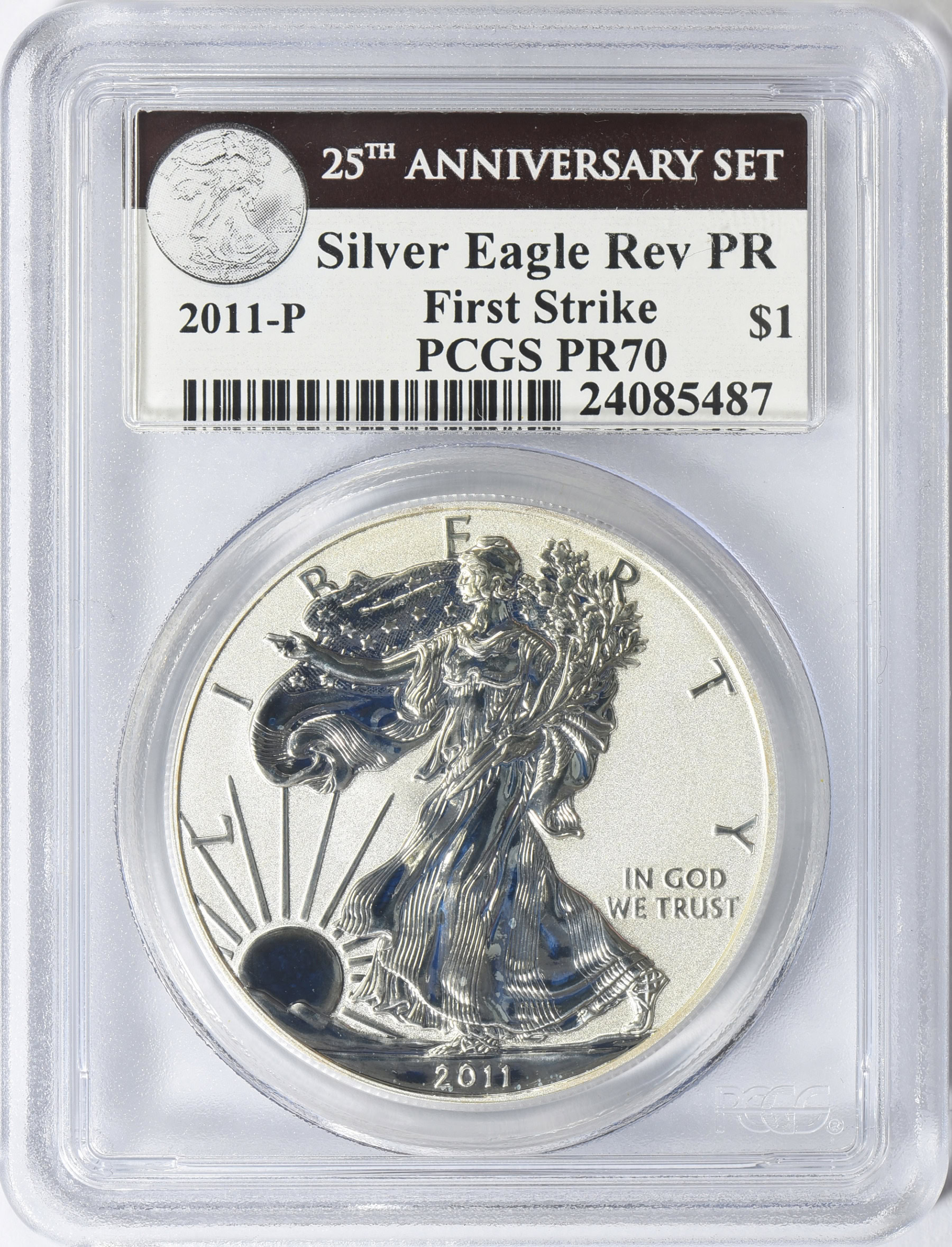 2011-P $1 Silver Eagle Reverse Proof 25th Anniversary First Strike PCGS Proof-70 (Item 1614774 ...