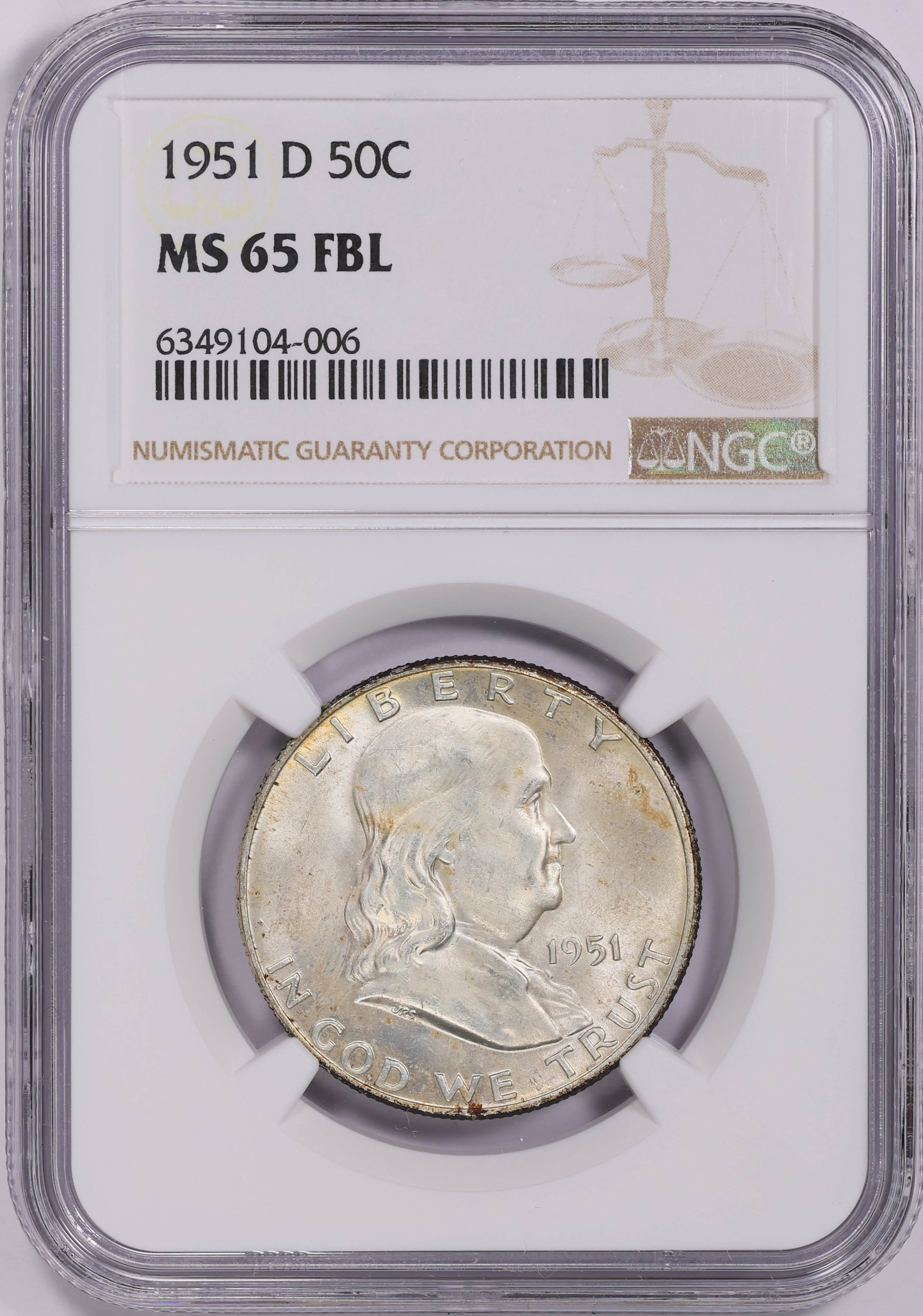 1951-D Franklin Half Dollar NGC MS-65 FBL (Toned) (Item 1615766 ...