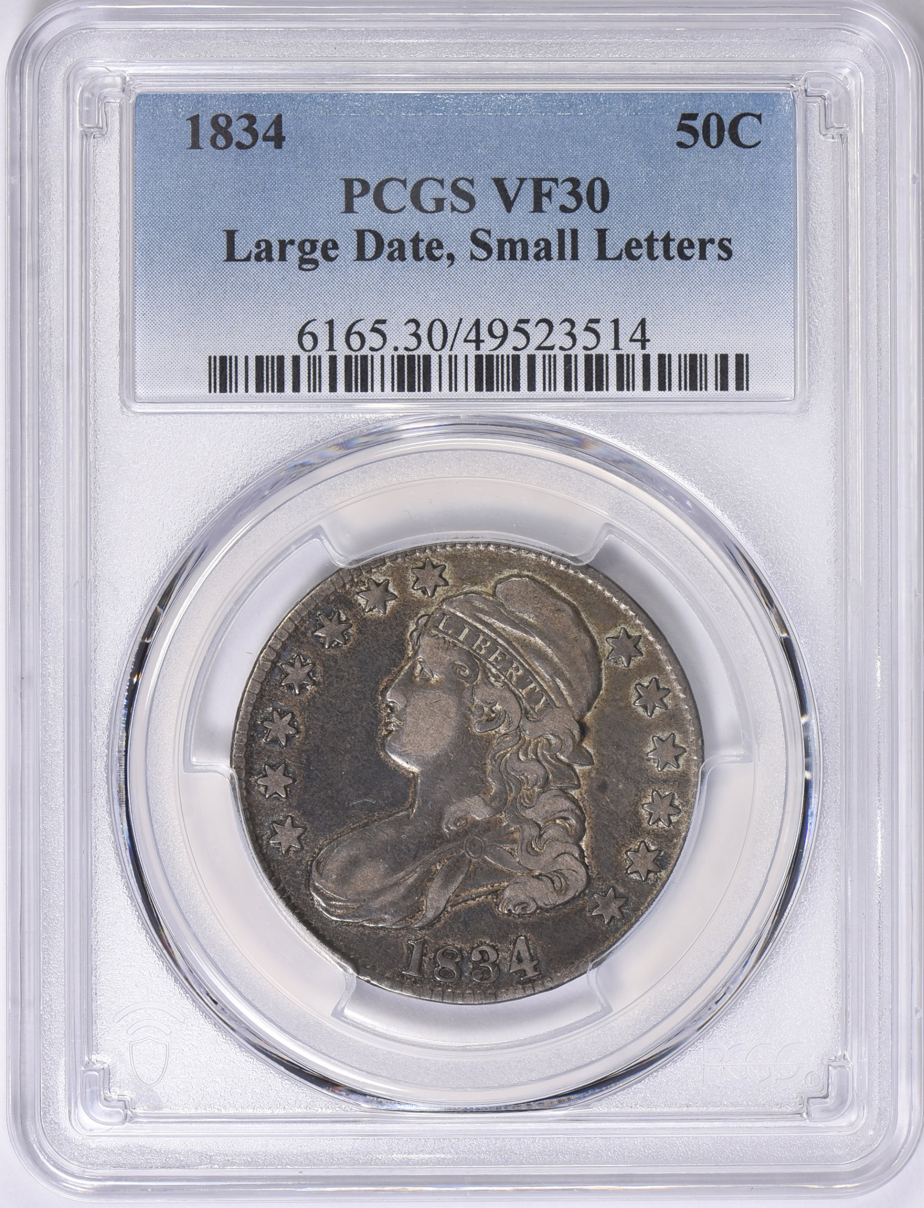 1834 Capped Bust Half Dollar Large Date, Small Letters PCGS VF-30 (Item 1615898 ...