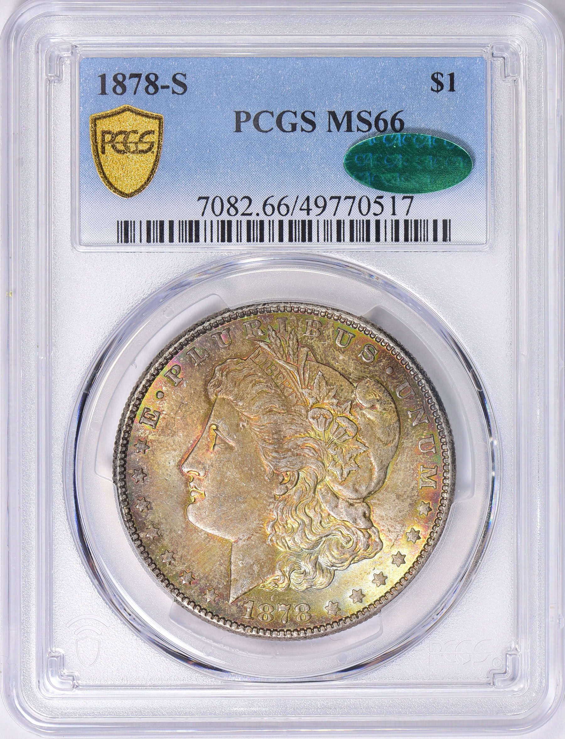 1878-S Morgan Silver Dollar PCGS MS-66 (CAC Green) (Toned) (Item 1616145) | GreatCollections ...