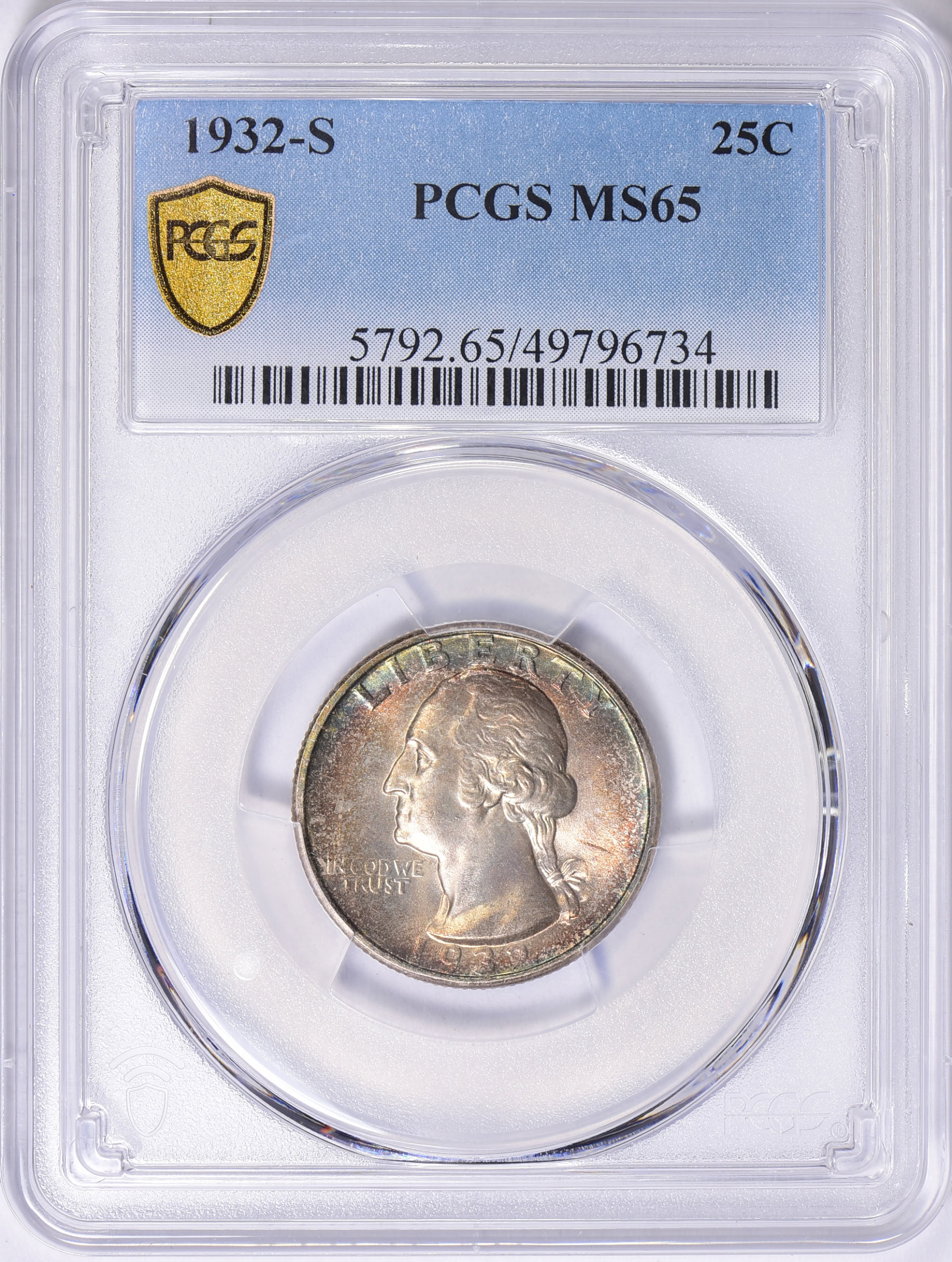 1932-S Washington Quarter PCGS MS-65 (Toned) (Item 1616678) | GreatCollections Coin Auctions