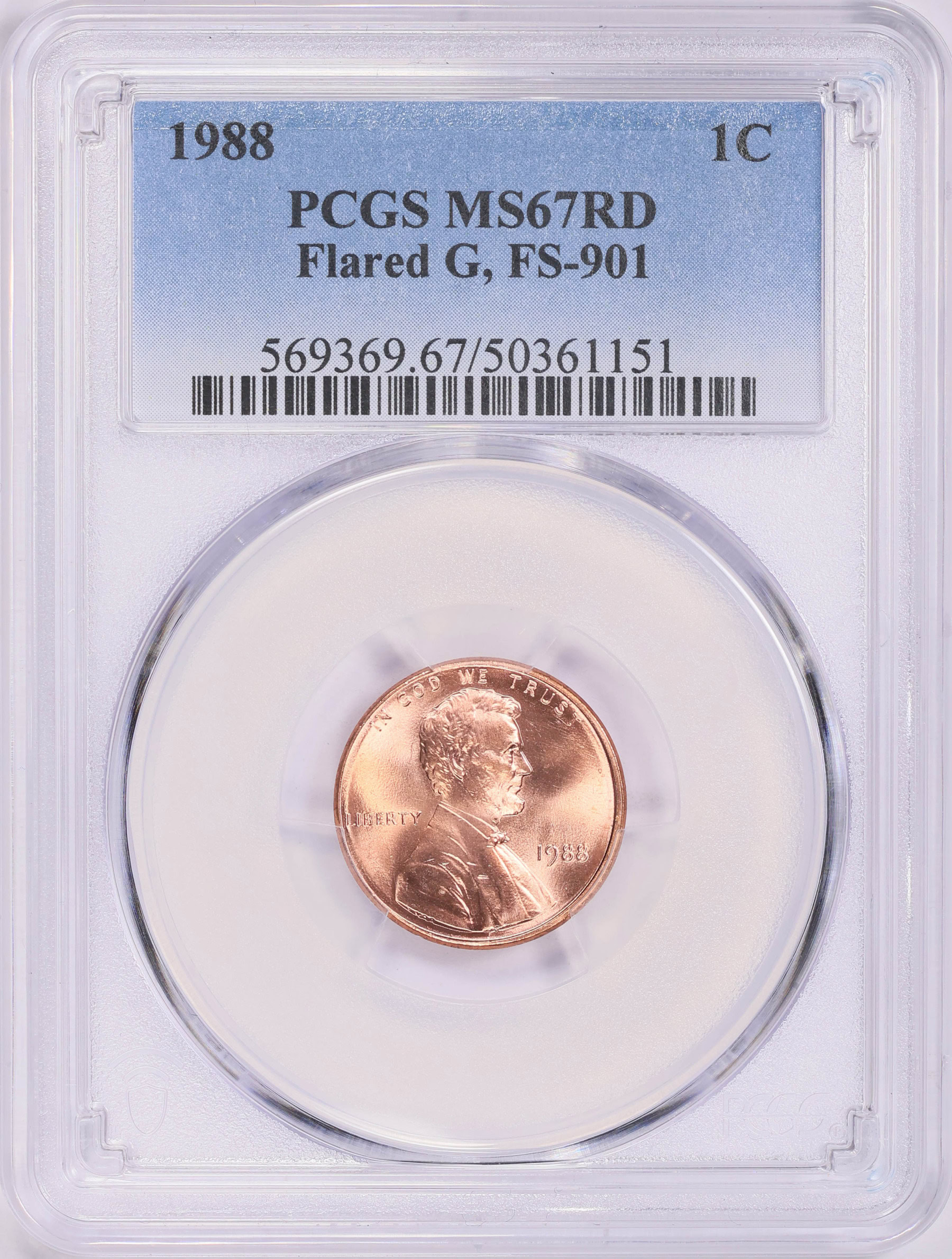1988 Lincoln Cent Flared G, FS-901 PCGS MS-67 RD (Item 1617081 ...