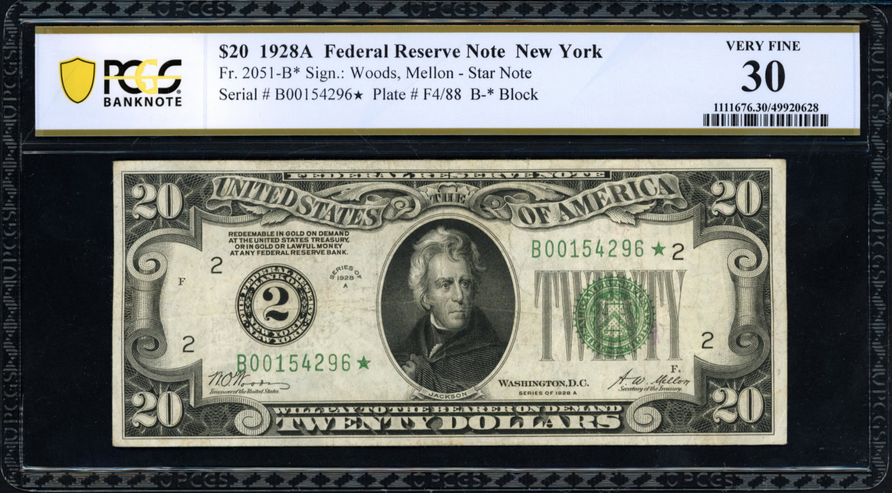 Fr. 2051-B* (B* Block) 1928A $20 New York Federal Reserve Star Note ...
