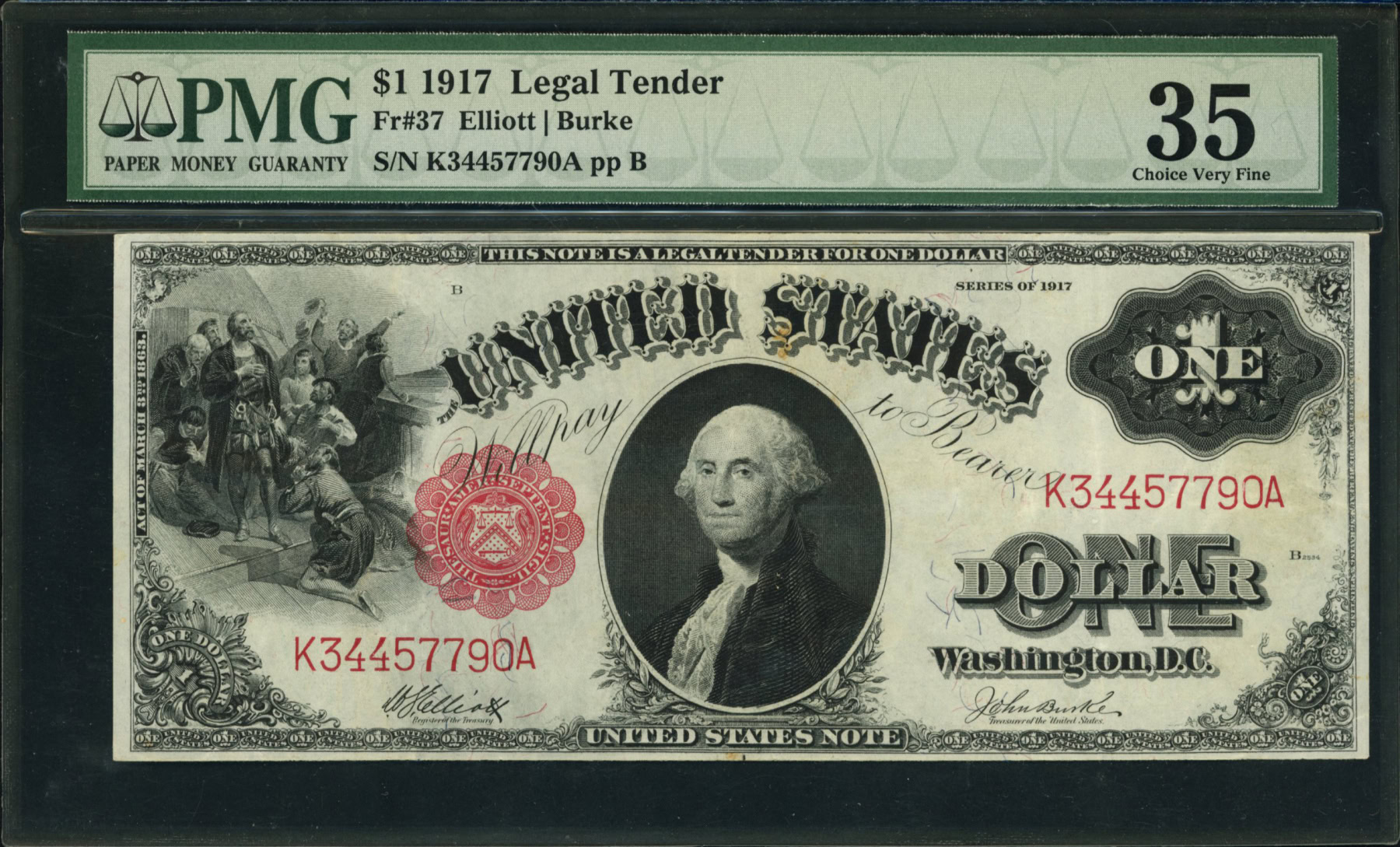 Fr. 37 1917 $1 Legal Tender Note Elliott / Burke PMG Choice Very Fine 35 | PMG Cert #8000772-004 ...