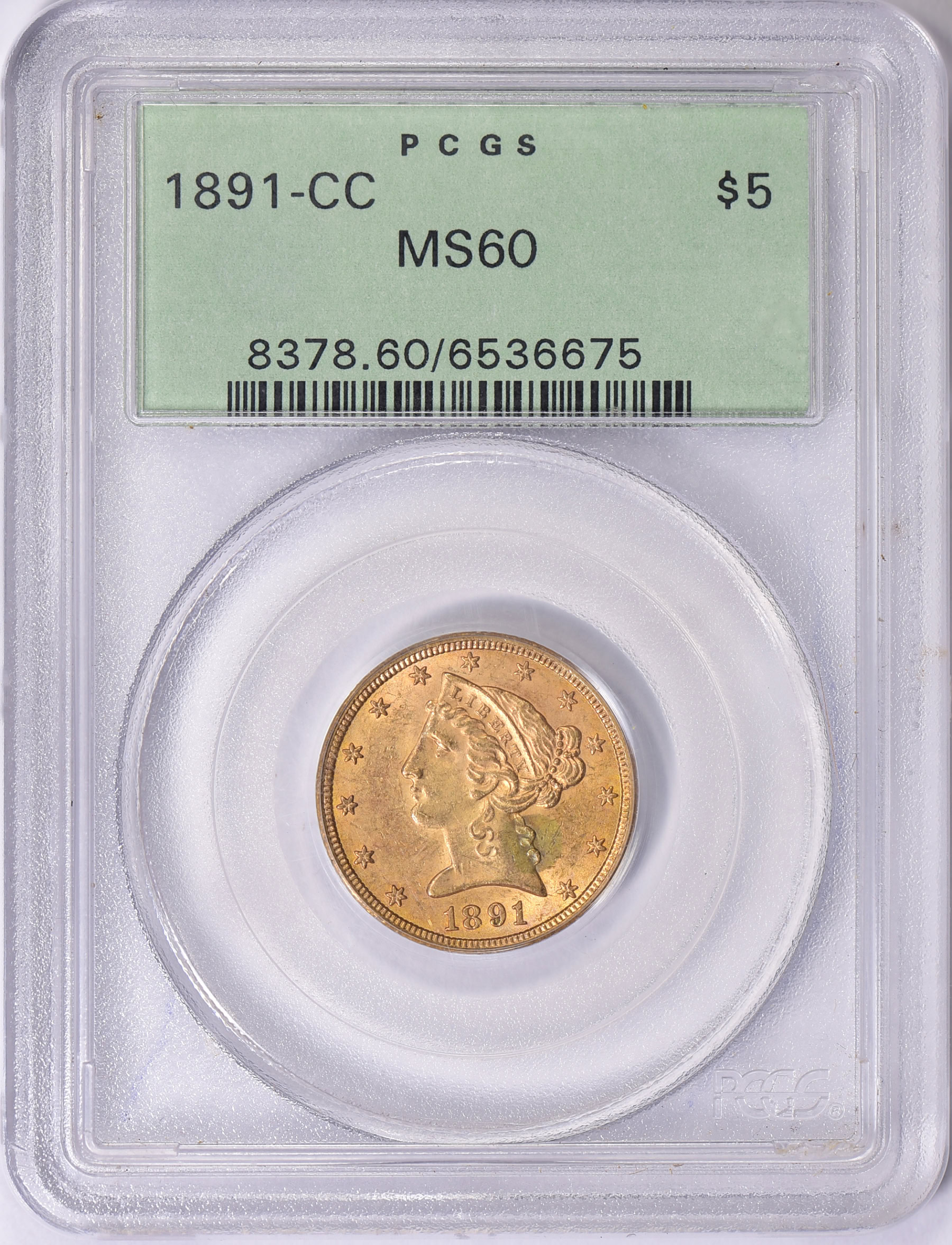 1891-CC Liberty Gold Half Eagle PCGS MS-60 OGH (Item 1617739) | GreatCollections Coin Auctions