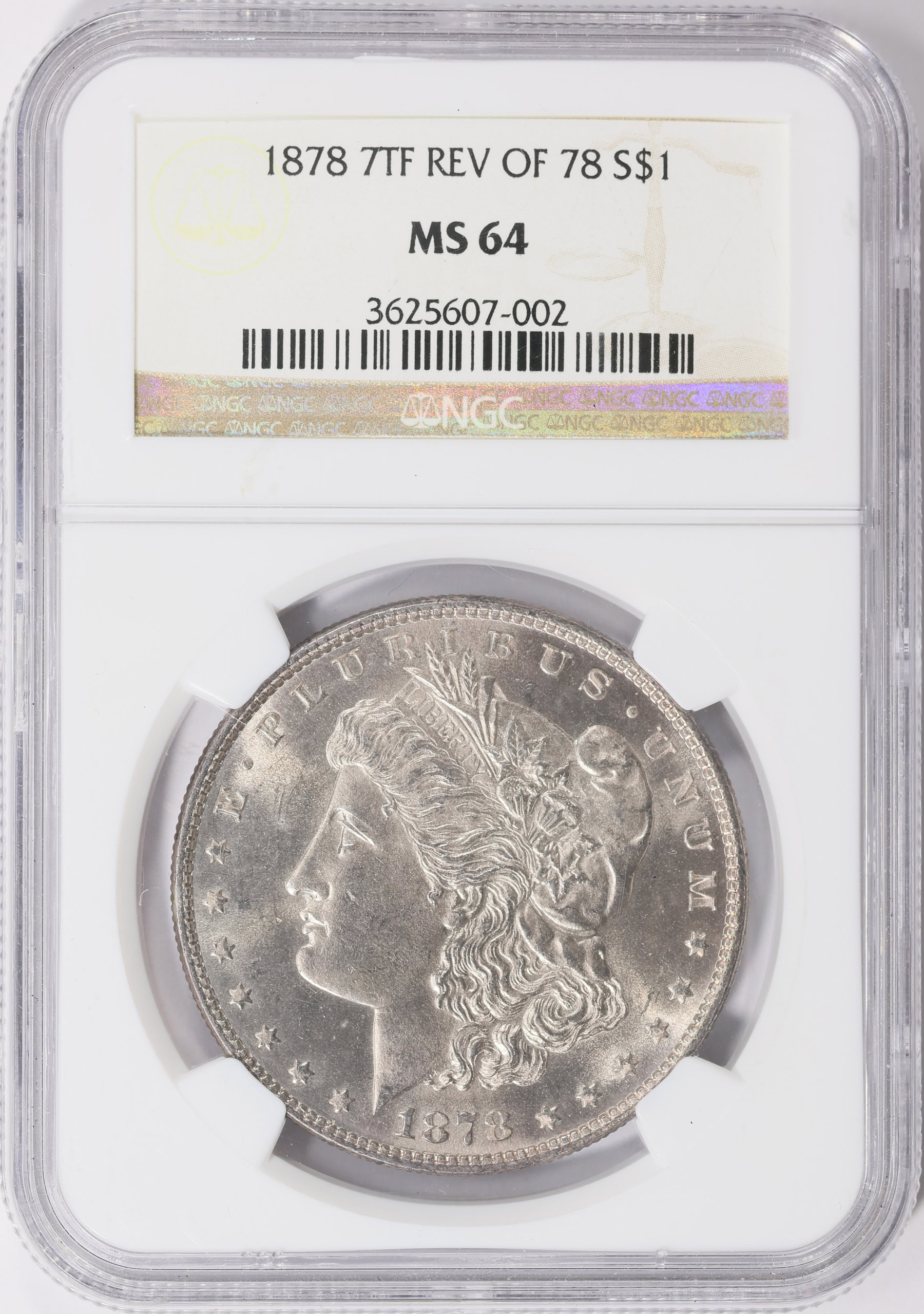 1878 Morgan Silver Dollar 7 Tailfeathers, Reverse of 1878 NGC MS-64 (Item 1617777 ...