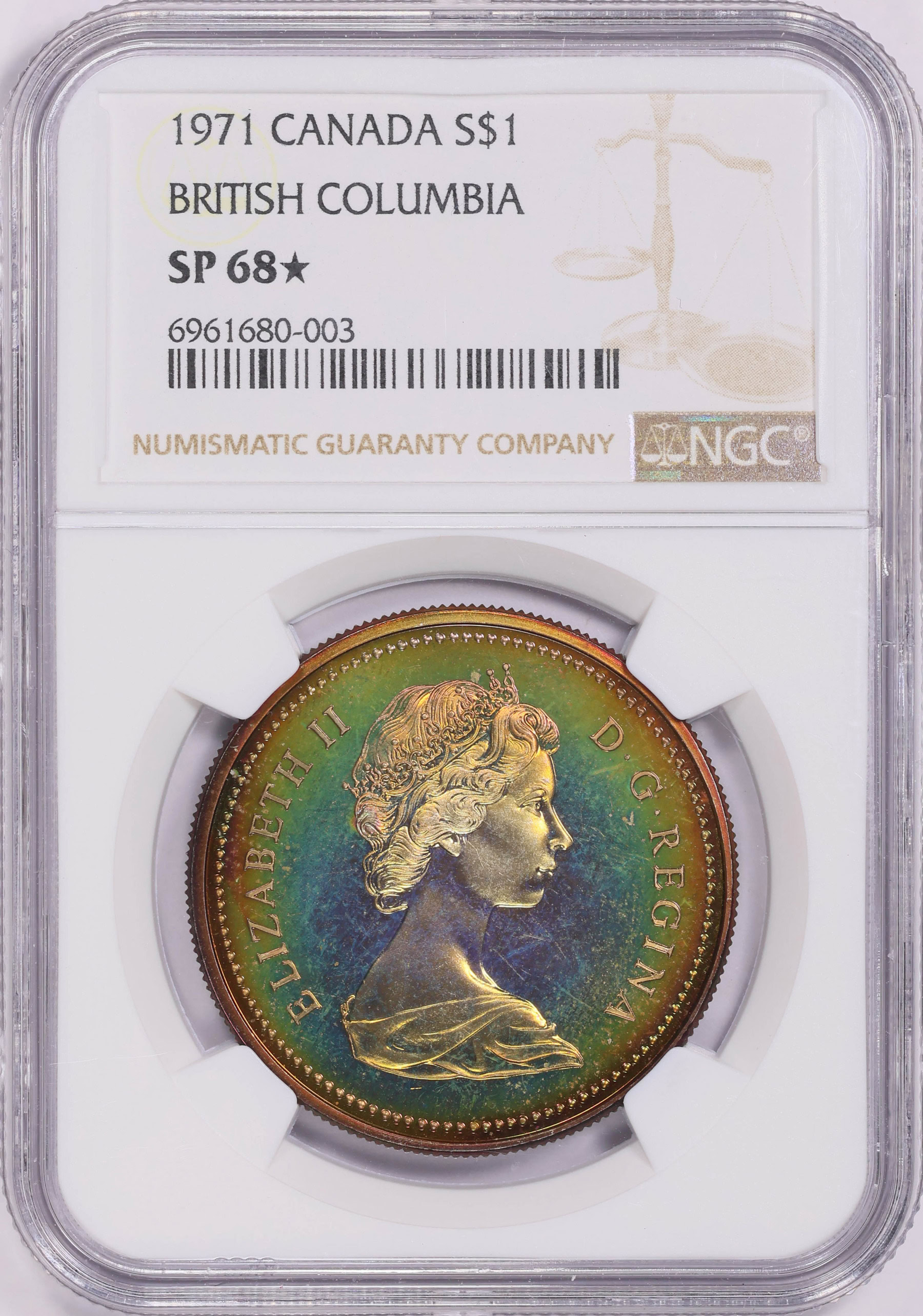 Canada 1971 Silver Dollar British Columbia KM-80 NGC SP-68 ★ (Toned ...