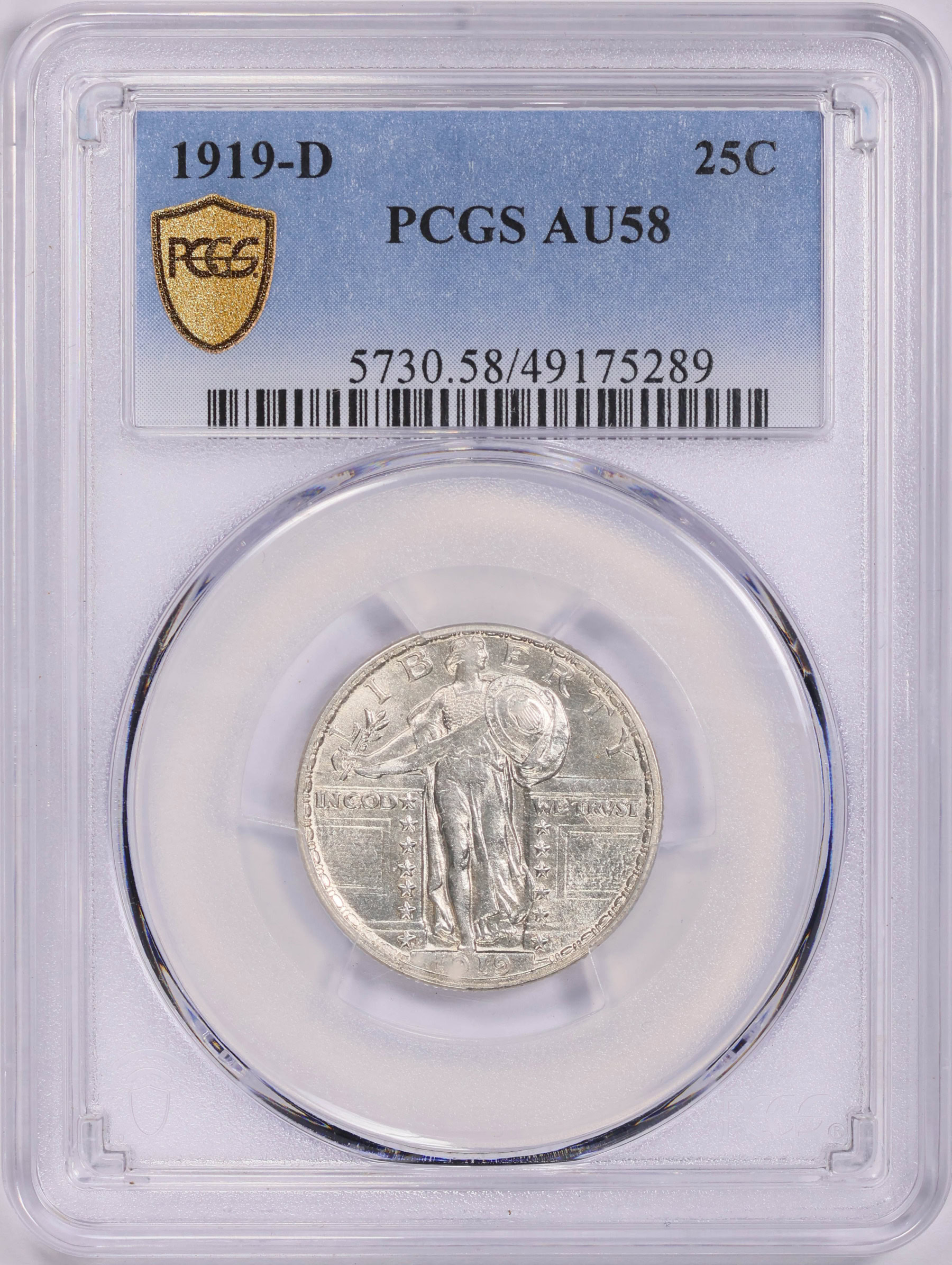 1919-D Standing Liberty Quarter PCGS AU-58 (Item 1618386) | GreatCollections Coin Auctions