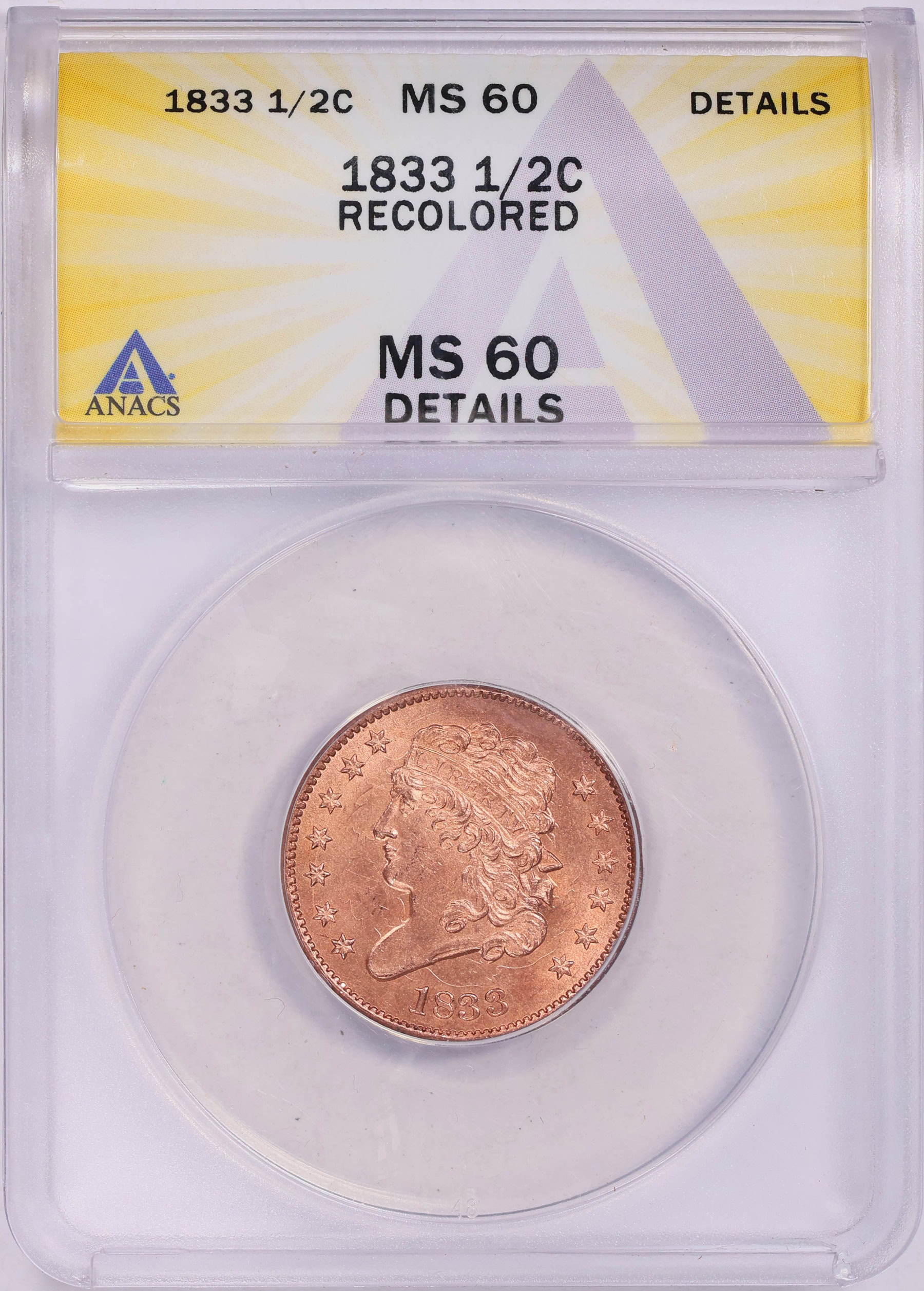 1833 Classic Half Cent ANACS MS-60 Details (Item 1618393 ...