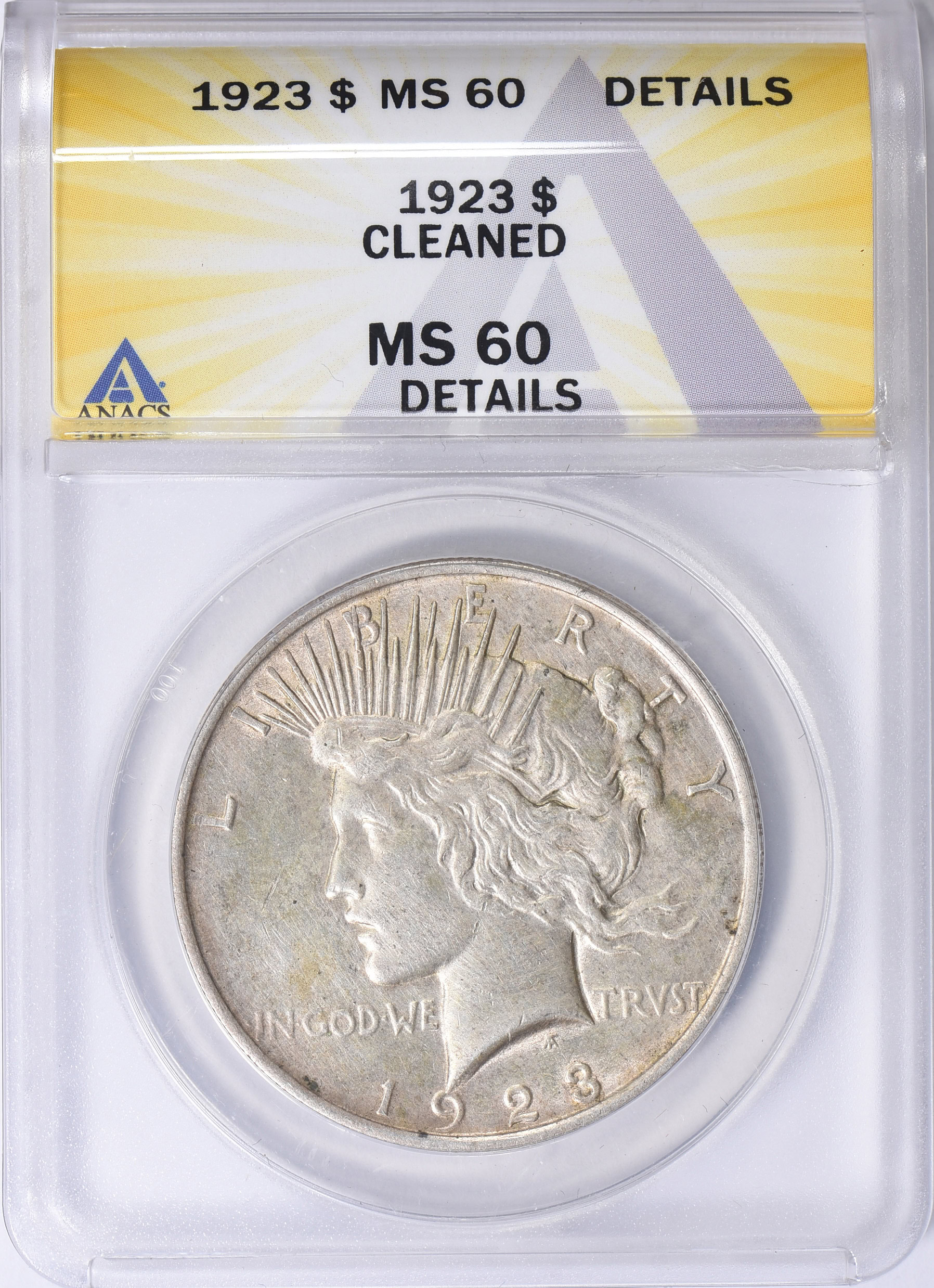 1923 Peace Silver Dollar ANACS MS-60 Details (Item 1618456) | GreatCollections Coin Auctions