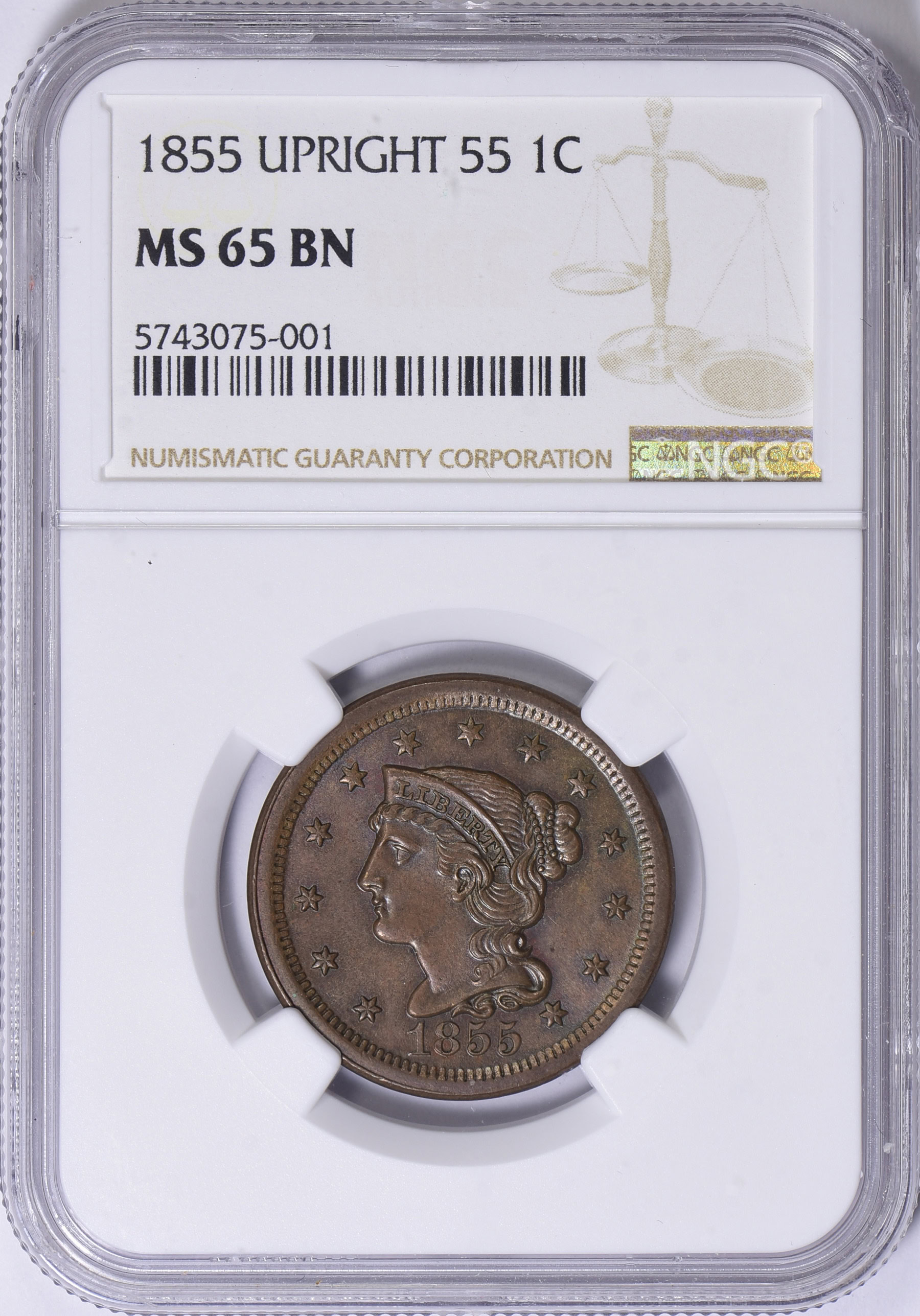 1855 Braided Hair Cent Upright 55 NGC MS-65 BN (Item 1618458 ...