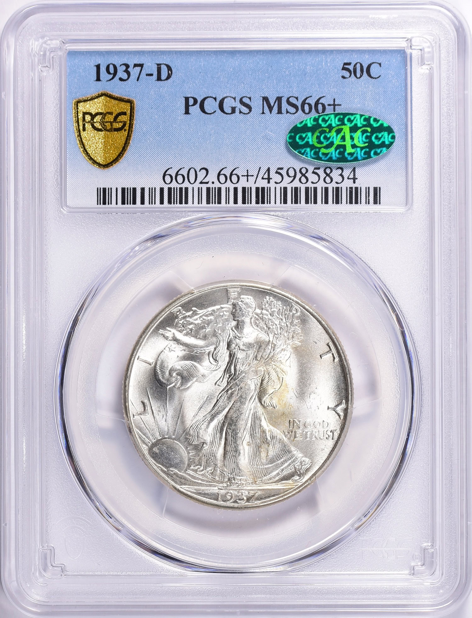 1937-D Walking Liberty Half Dollar PCGS MS-66+ (CAC Green) (Item 1619018) | GreatCollections ...