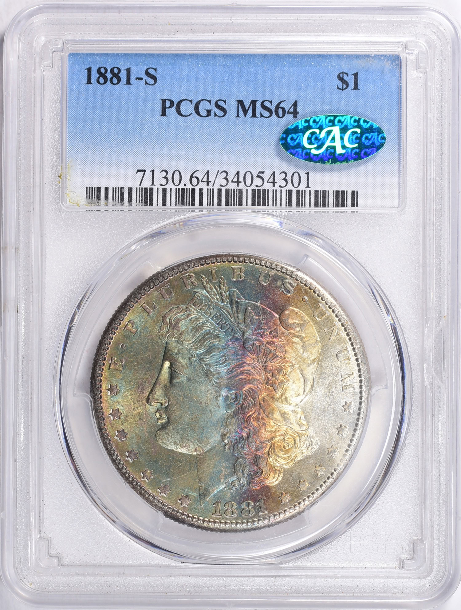 1881-S Morgan Silver Dollar PCGS MS-64 (CAC Green) (Toned) (Item 1619093) | GreatCollections ...