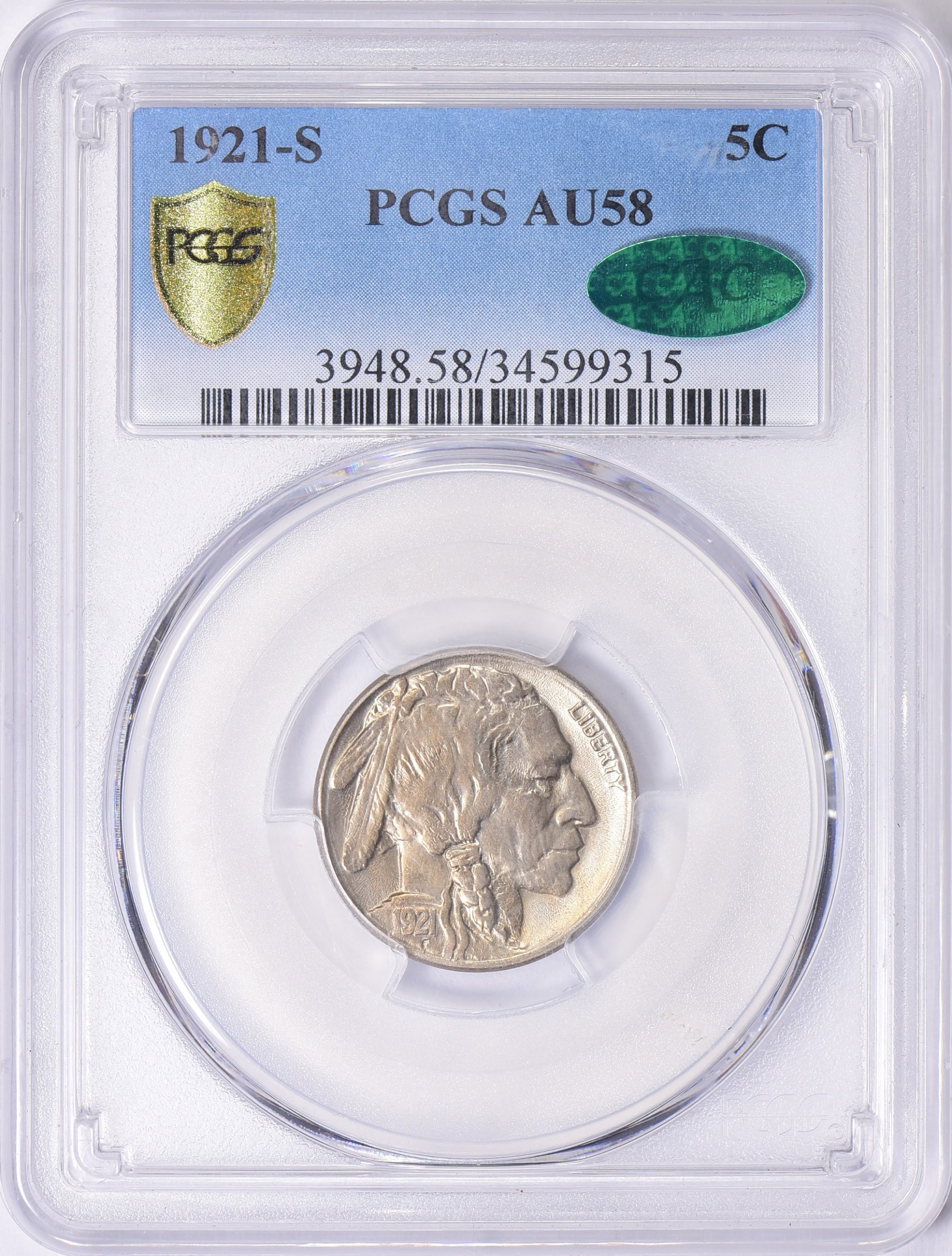 1921-S Buffalo Nickel PCGS AU-58 (CAC Green) (Item 1619262 ...
