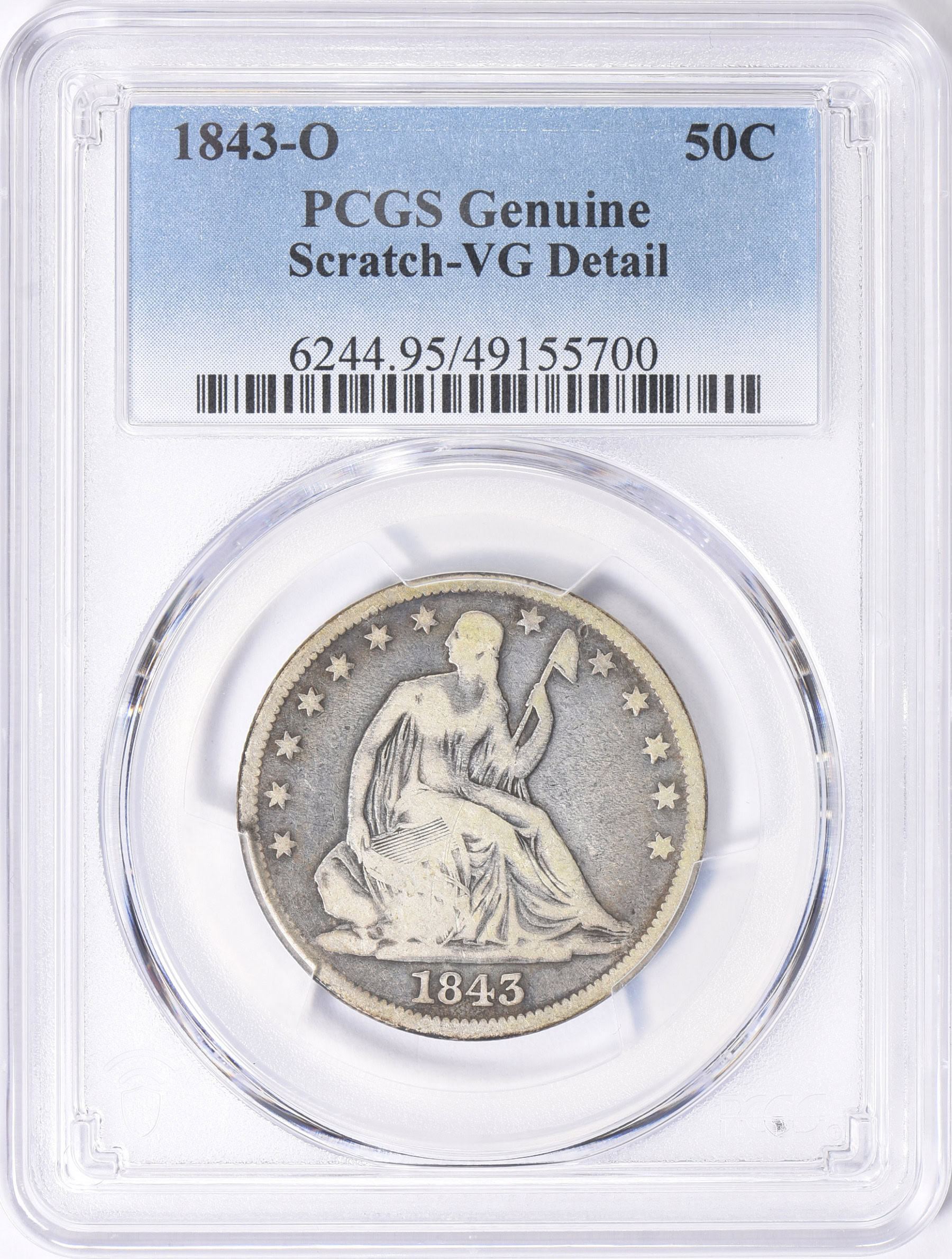1843-O Seated Liberty Half Dollar PCGS Genuine VG Details (Item 1619808) | GreatCollections Coin ...