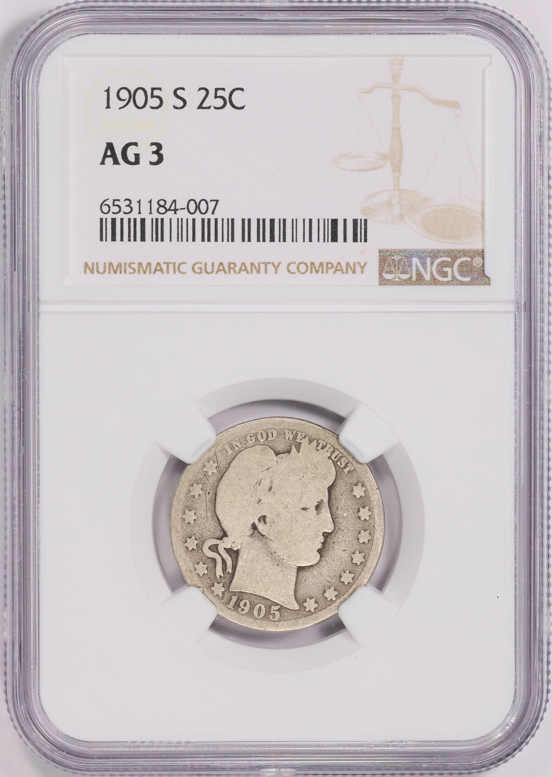1905-S Barber Quarter NGC AG-03 (Item 1621212) | GreatCollections Coin ...