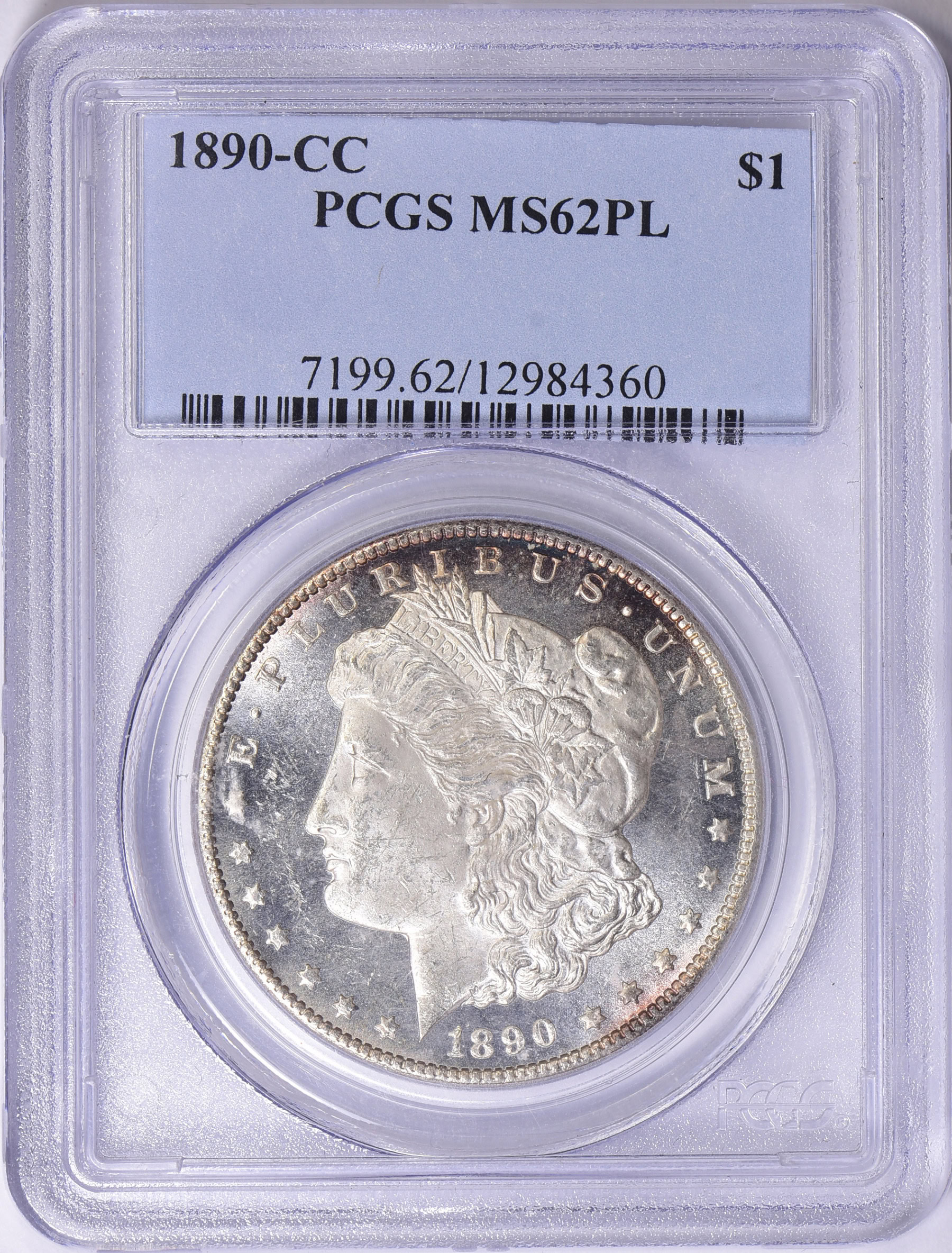 1890-CC Morgan Silver Dollar PCGS MS-62 PL (Toned) (Item 1621478) | GreatCollections Coin Auctions