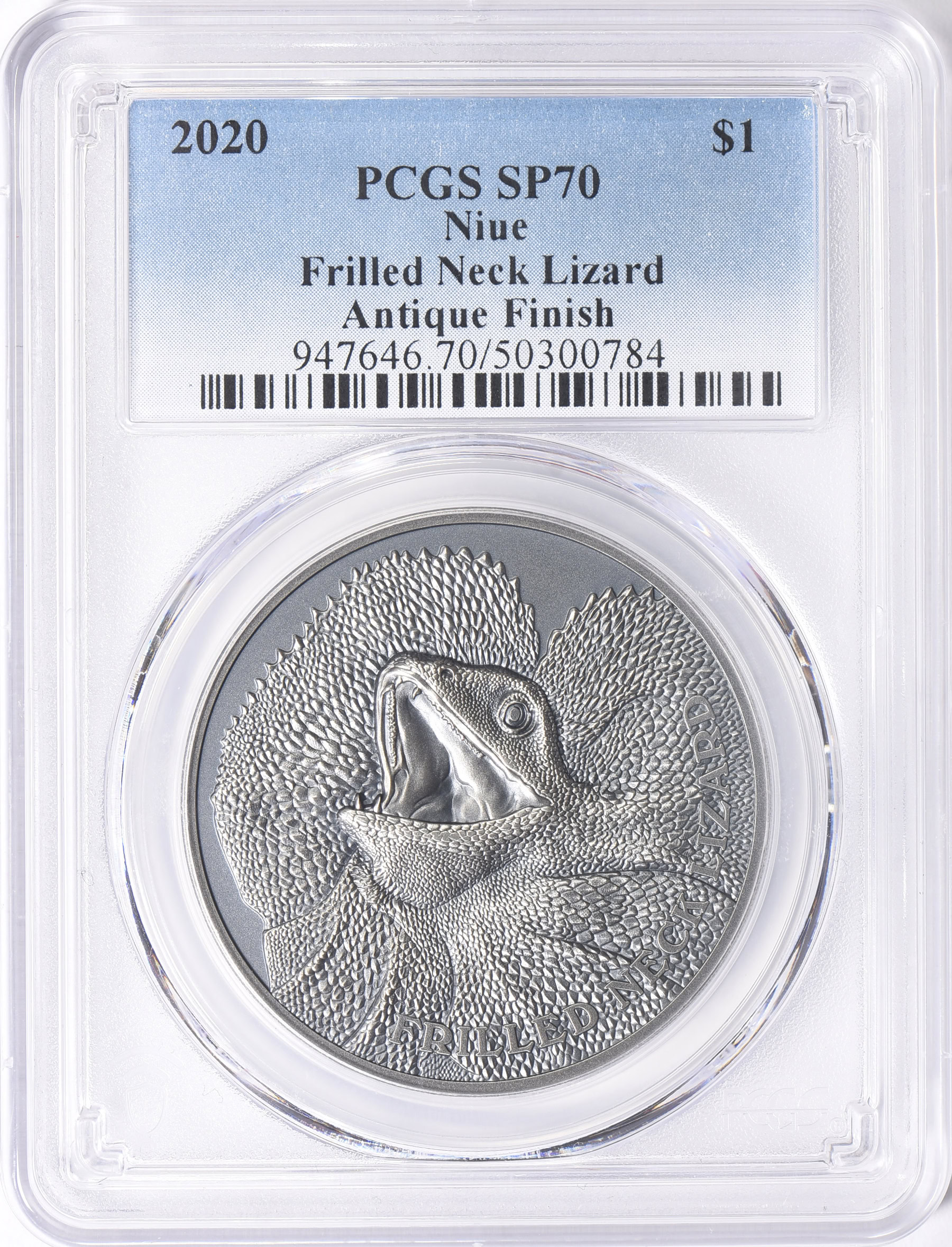 Niue 2020 Silver $1 Frilled Neck Lizard Antique Finish PCGS SP-70 ...