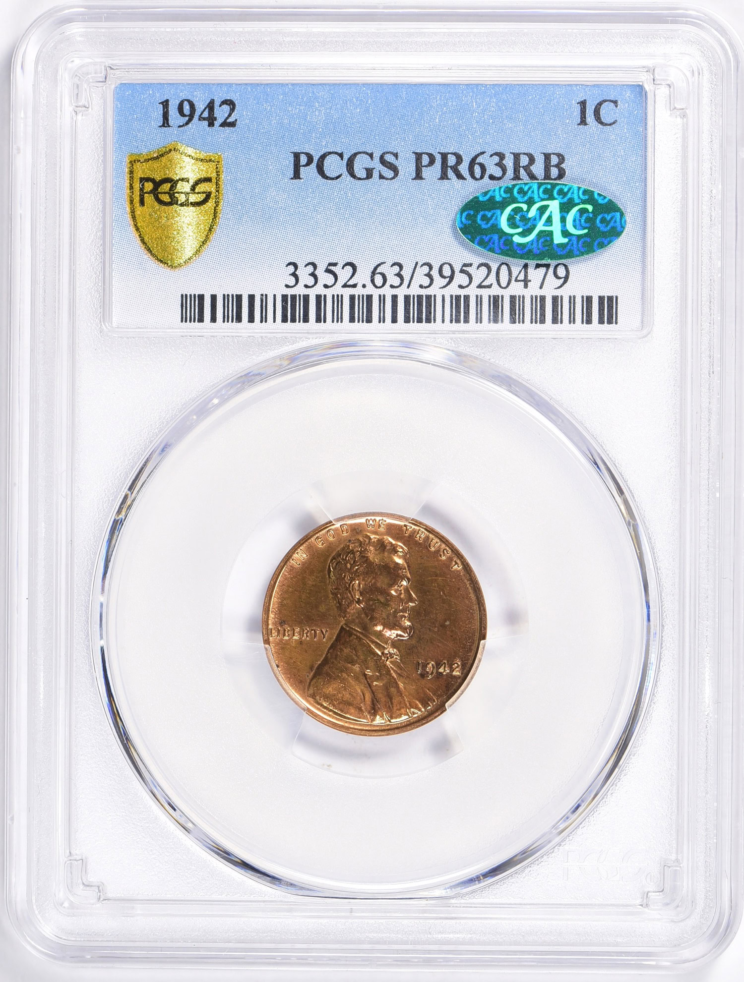 1942 Lincoln Cent PCGS Proof-63 RB (CAC Green) (Item 1622181) | GreatCollections Coin Auctions