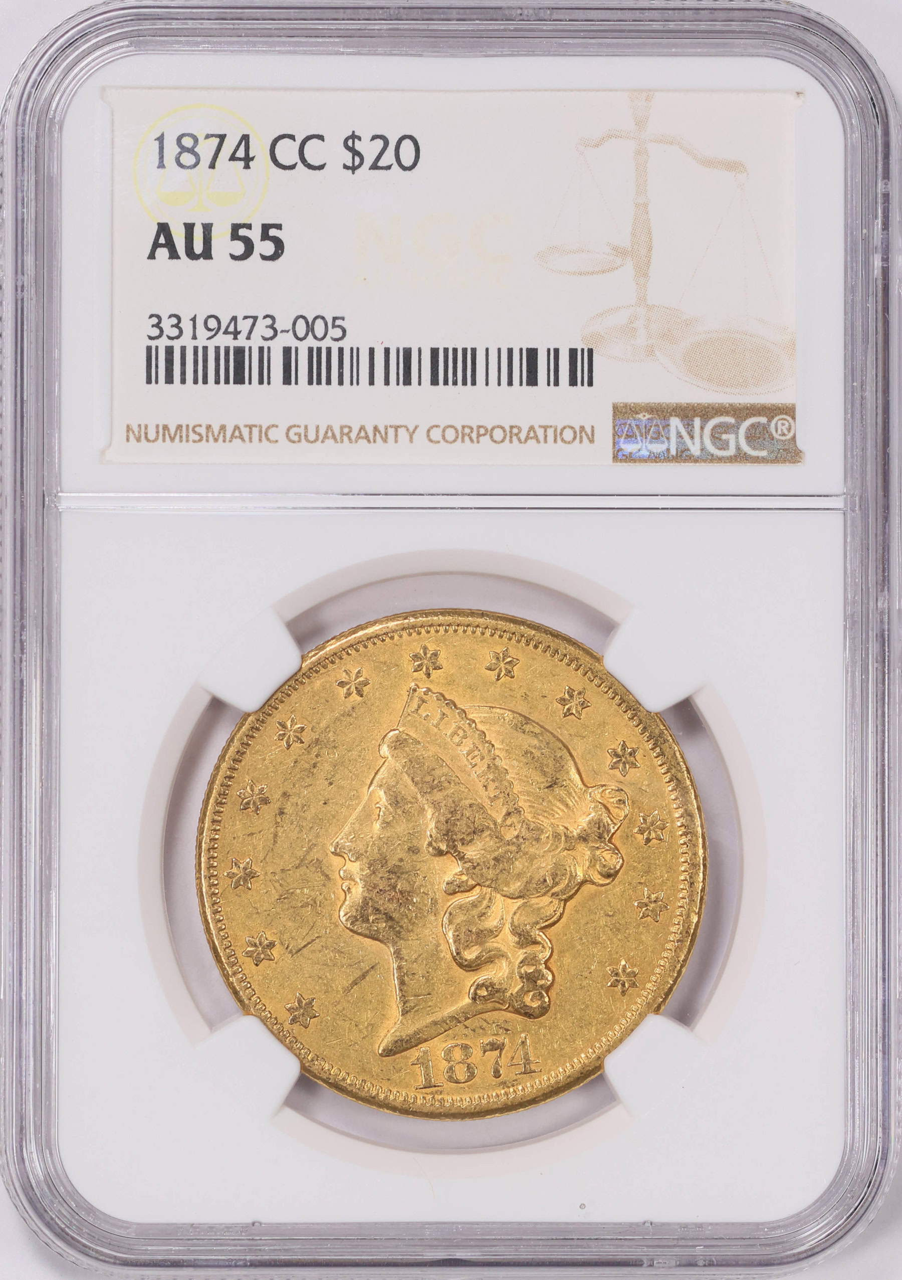 1874-CC Liberty Gold Double Eagle NGC AU-55 (Item 1622251) | GreatCollections Coin Auctions