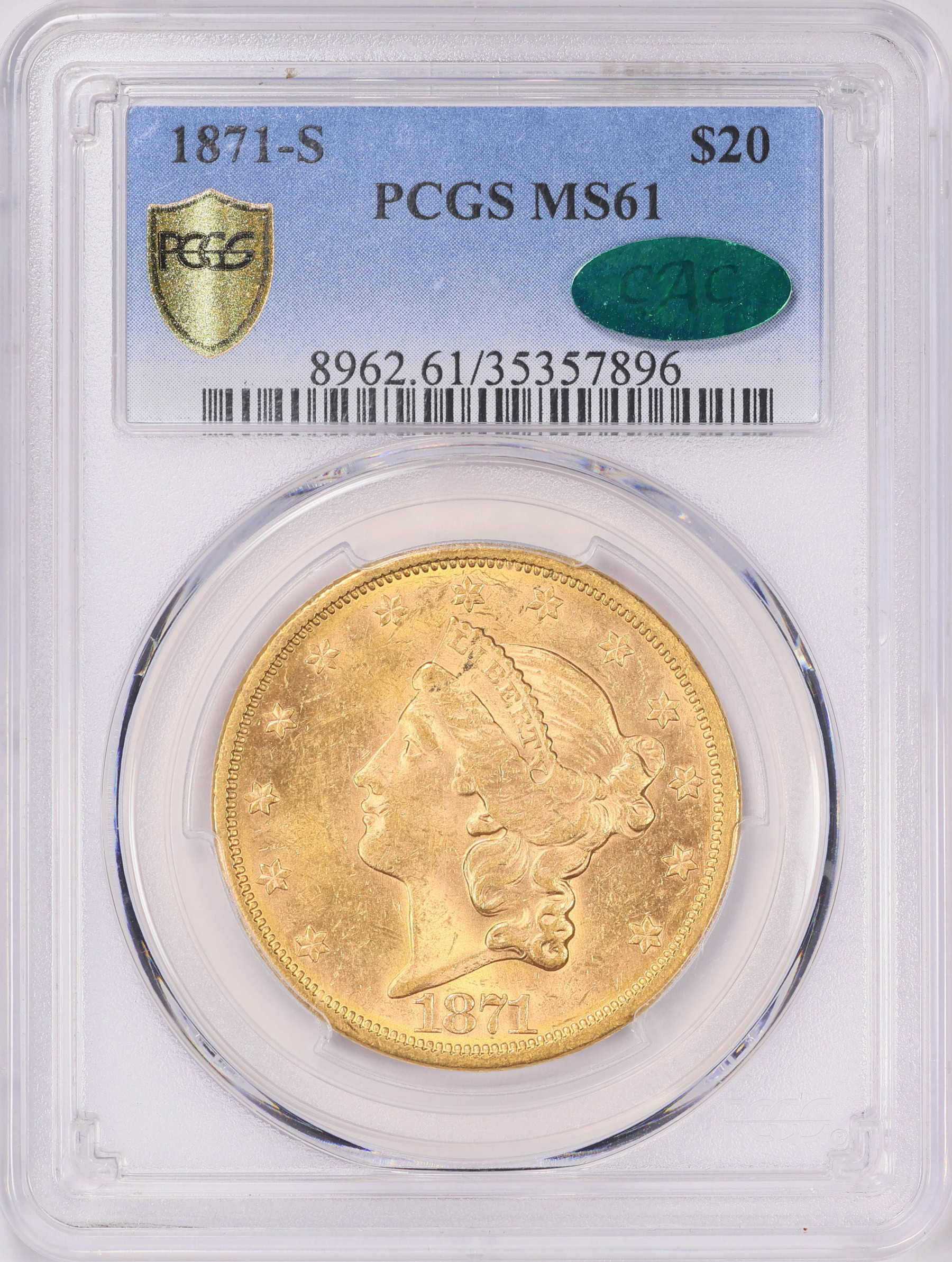 1871-S Liberty Gold Double Eagle PCGS MS-61 (CAC Green) (Item 1622257 ...