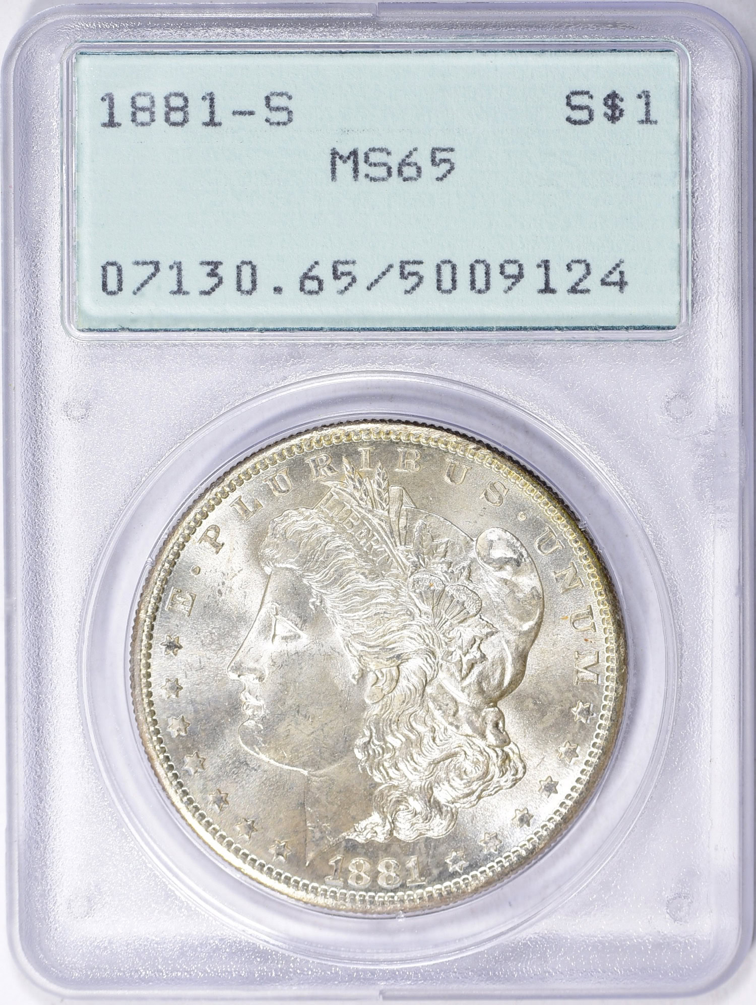 1881-S Morgan Silver Dollar PCGS MS-65 OGH (1st Gen) (Item 1622368) | GreatCollections Coin Auctions